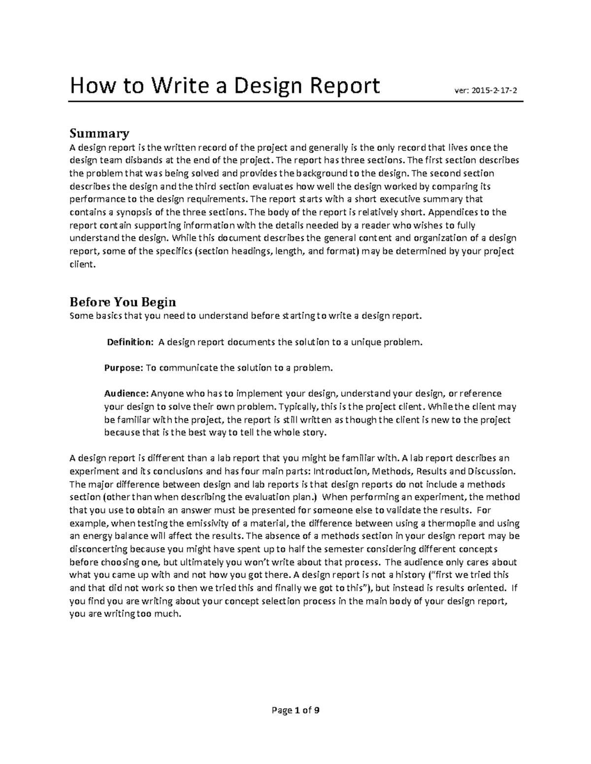 How to write a Design Report - The report has three sections. The first ...