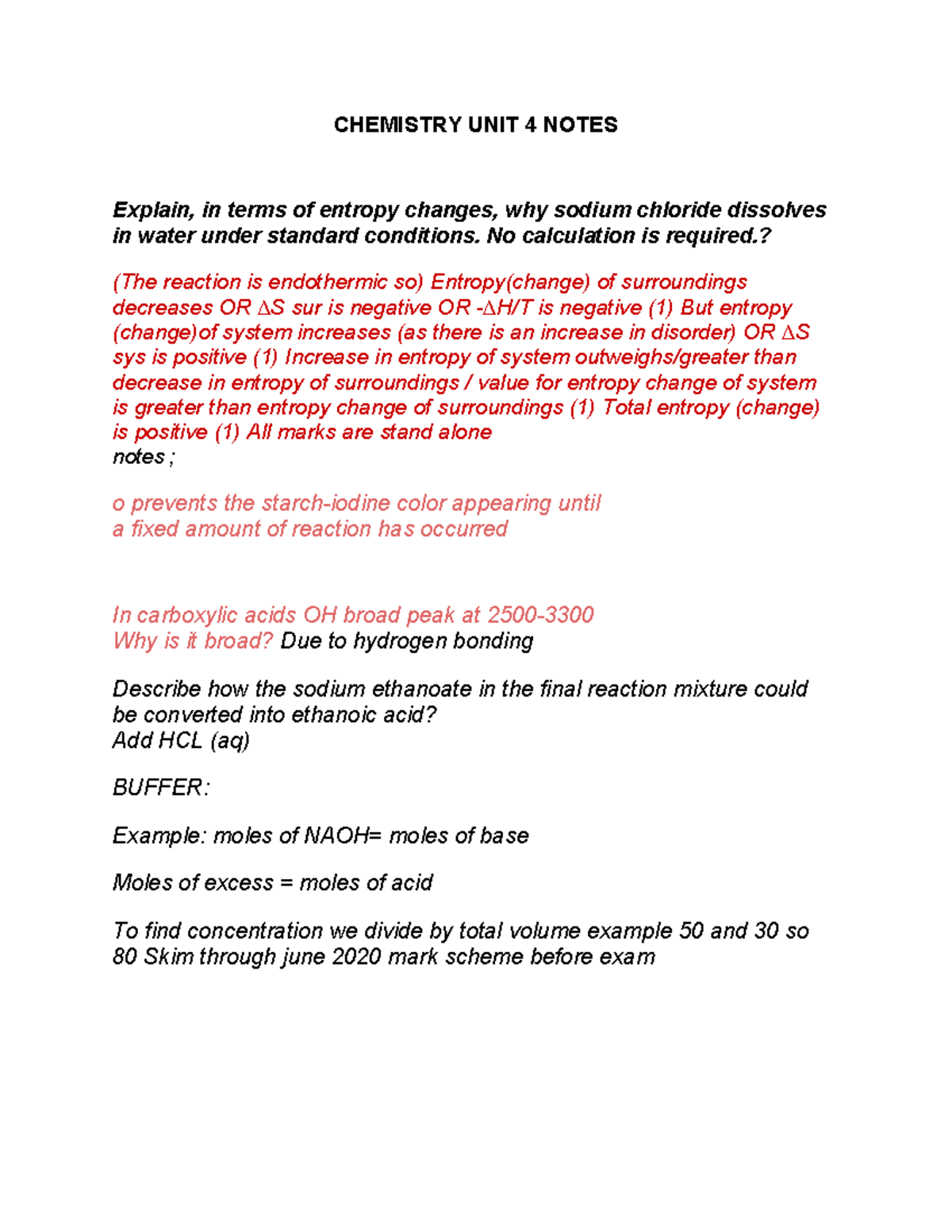 Chemistry UNIT 4 Notes - CHEMISTRY UNIT 4 NOTES Explain, in terms of ...