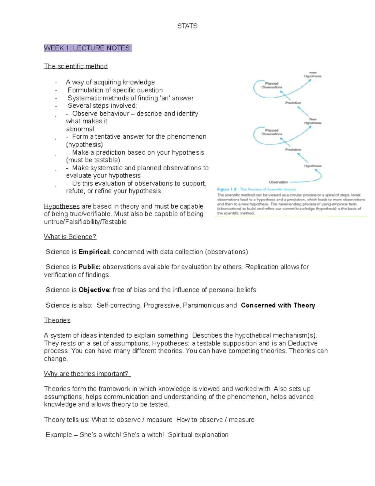 Psych 123 Notes-2 - notes - WEEK 1: LECTURE NOTES The scientific method ...