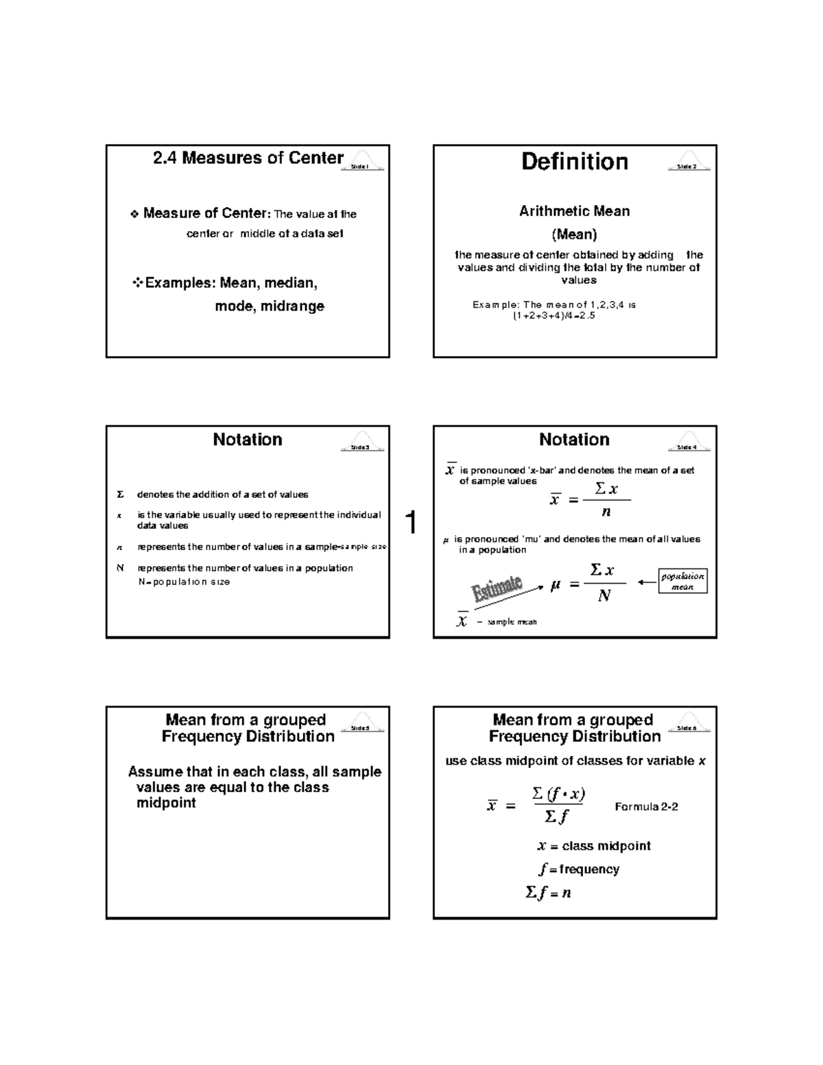 Lecture notes on lecture 3 - 1 2 Measures of Center Slide 1 !Measure of ...