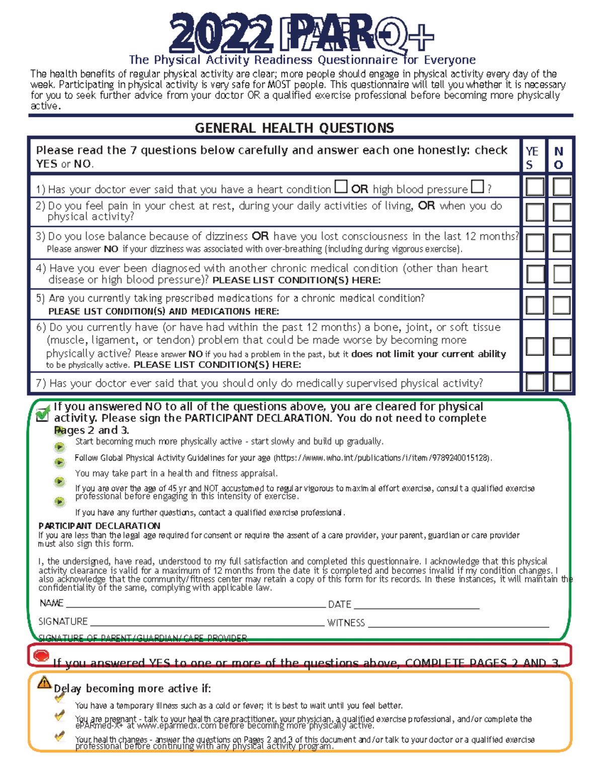 Par Q Plus Jan 2022 Fillable - Q+ The Physical Activity Readiness ...