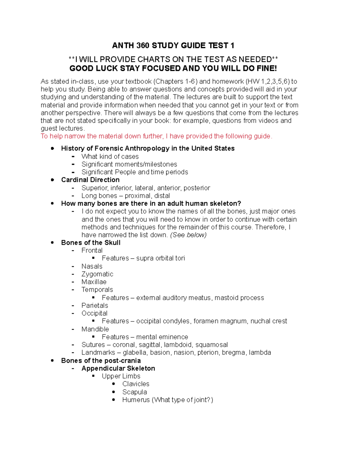 ANTH360 Studyguide 1 - ANTH 360 STUDY GUIDE TEST 1 I WILL PROVIDE ...