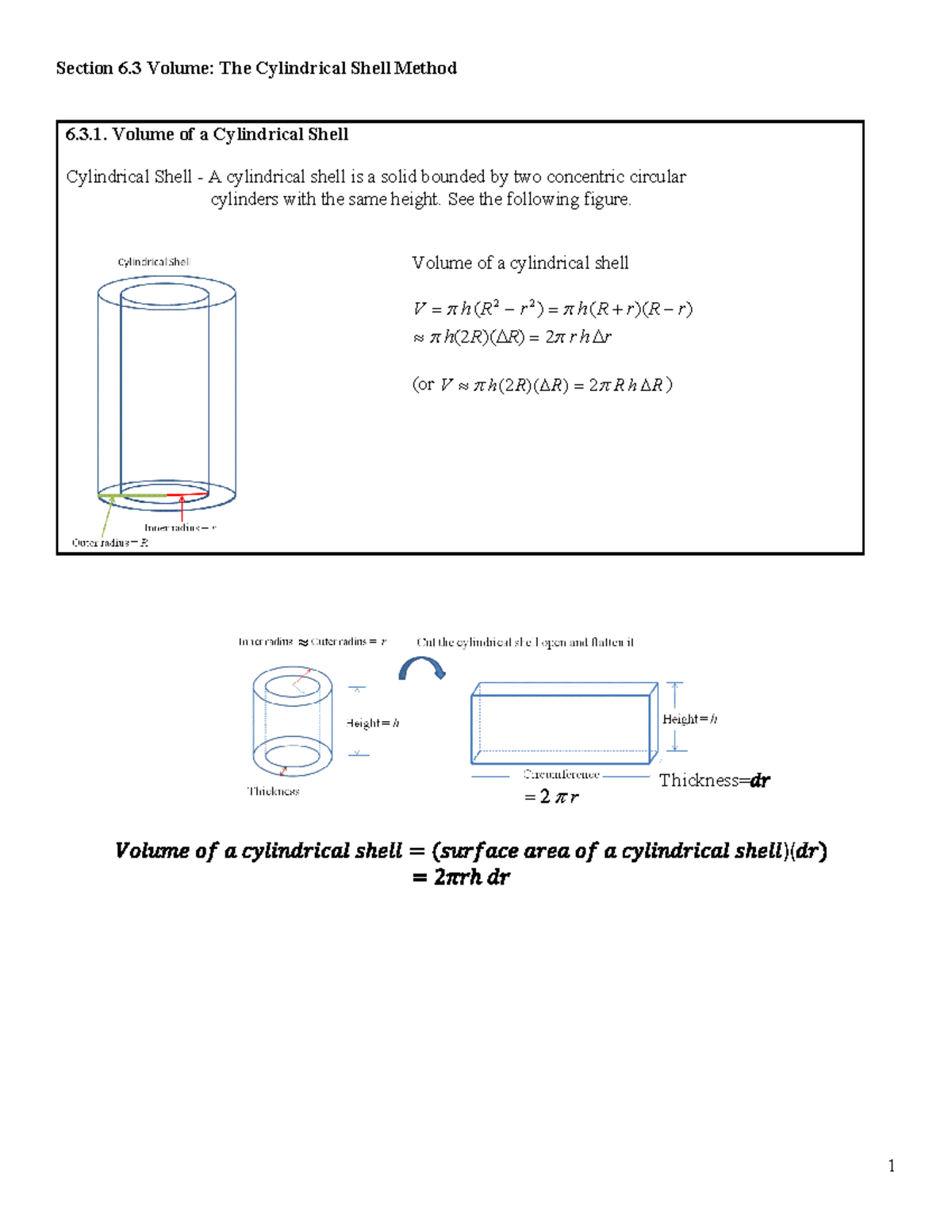 Section 6.3 The Cylindrical Shell Method 2023SS - Section 6 Volume: The ...
