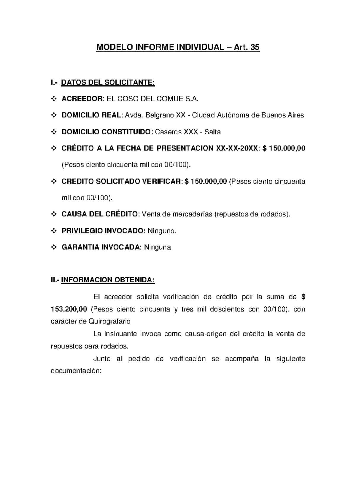 Modelo Informe Individual - Art. 35 LCQ - MODELO INFORME INDIVIDUAL ...