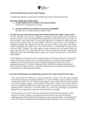 HUM 102 Module Two Project Proposal Template - Part One: Choose the Creative Works Describe the ...