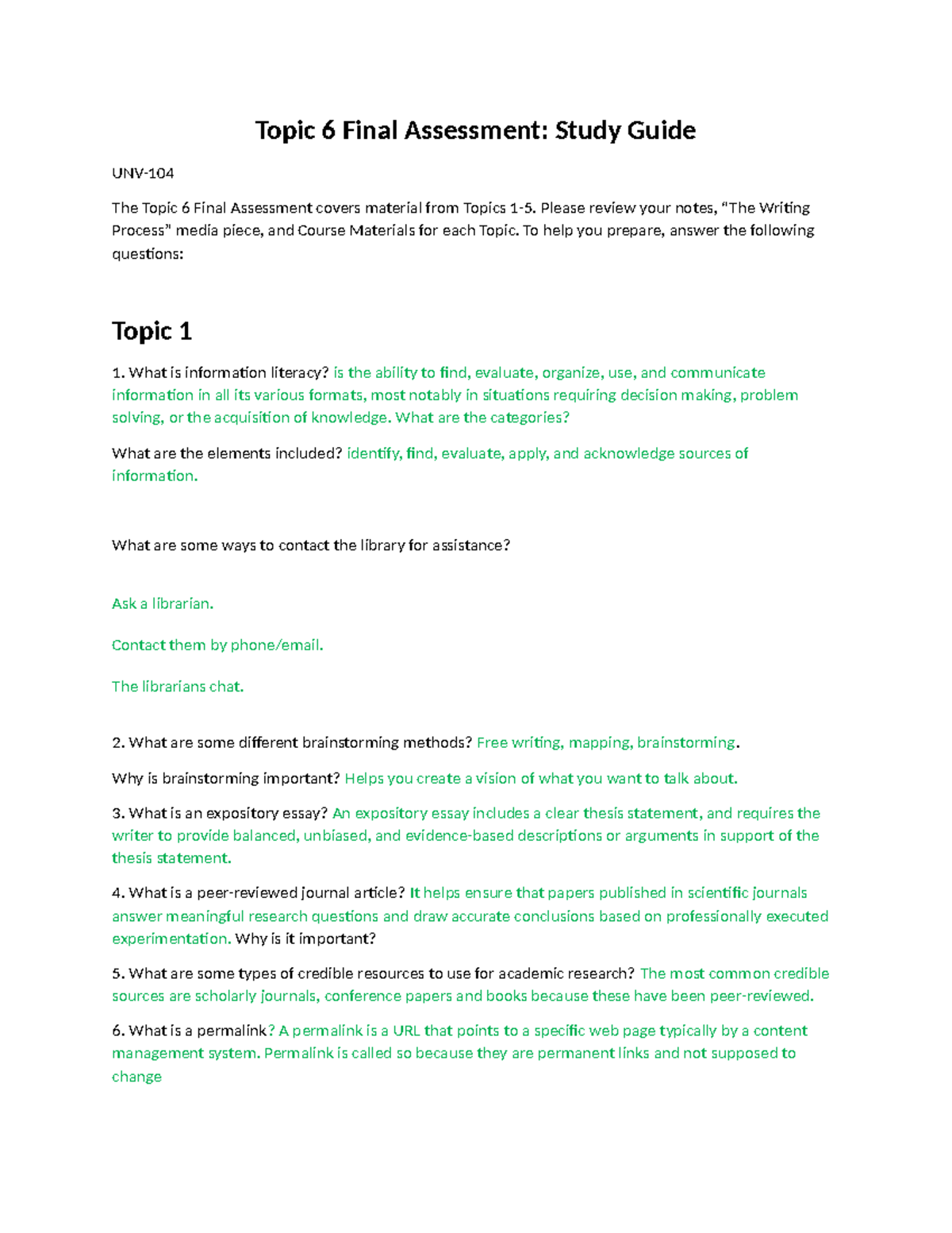 Topic 6 Final Assessment Study - Topic 6 Final Assessment: Study Guide ...