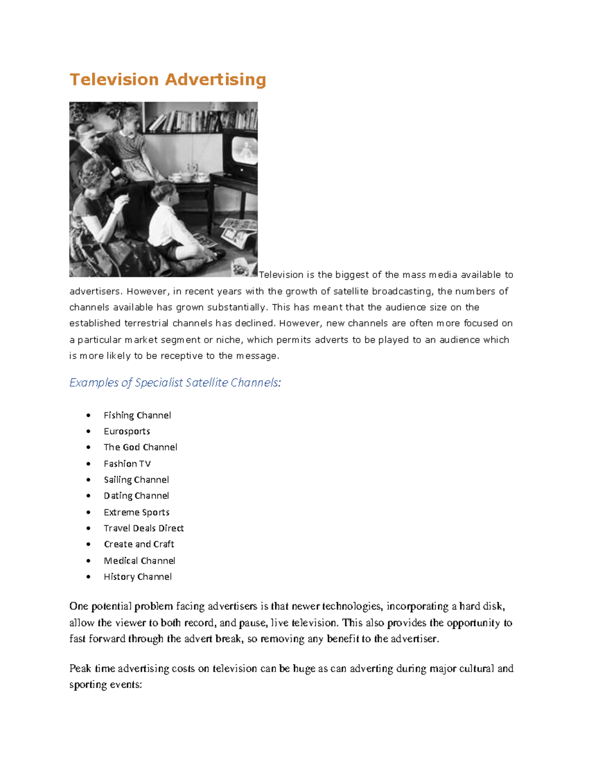 Television Advertising - Television Advertising Television is the ...