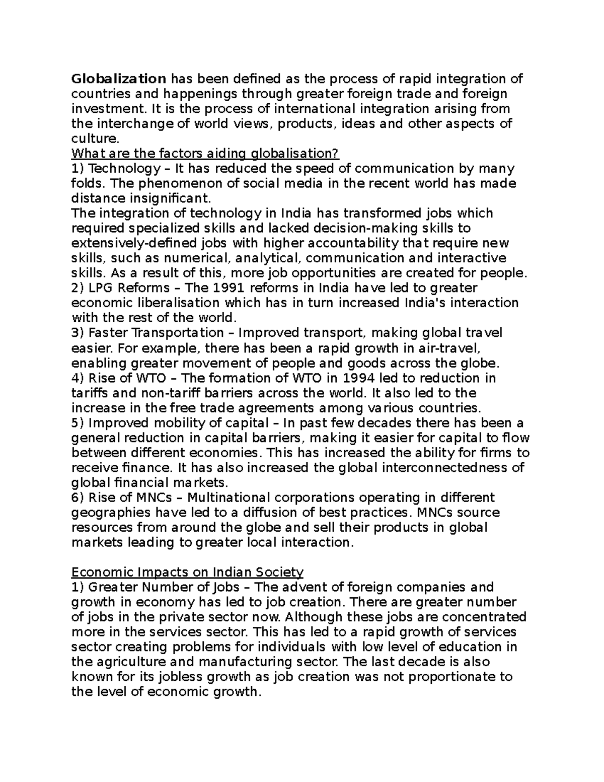 Globalization - A note on globalisation - Globalization has been ...