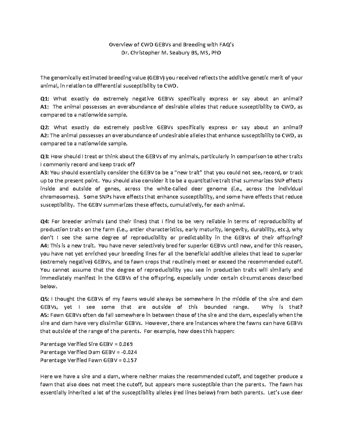GEBV FAQ - GEBV - Overview of CWD GEBVs and Breeding with FAQ’s Dr ...