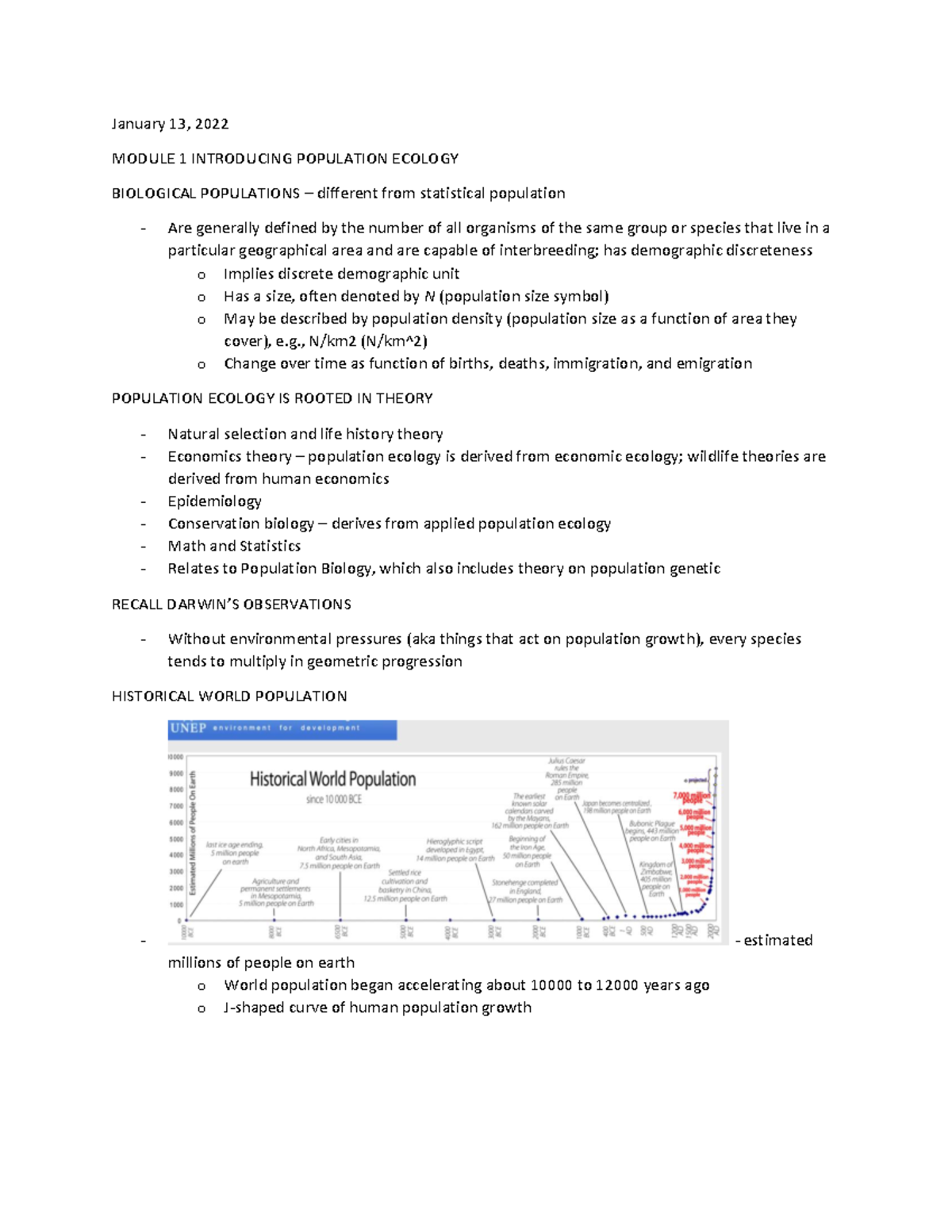 January 13 - biological populations, population ecology, historical ...