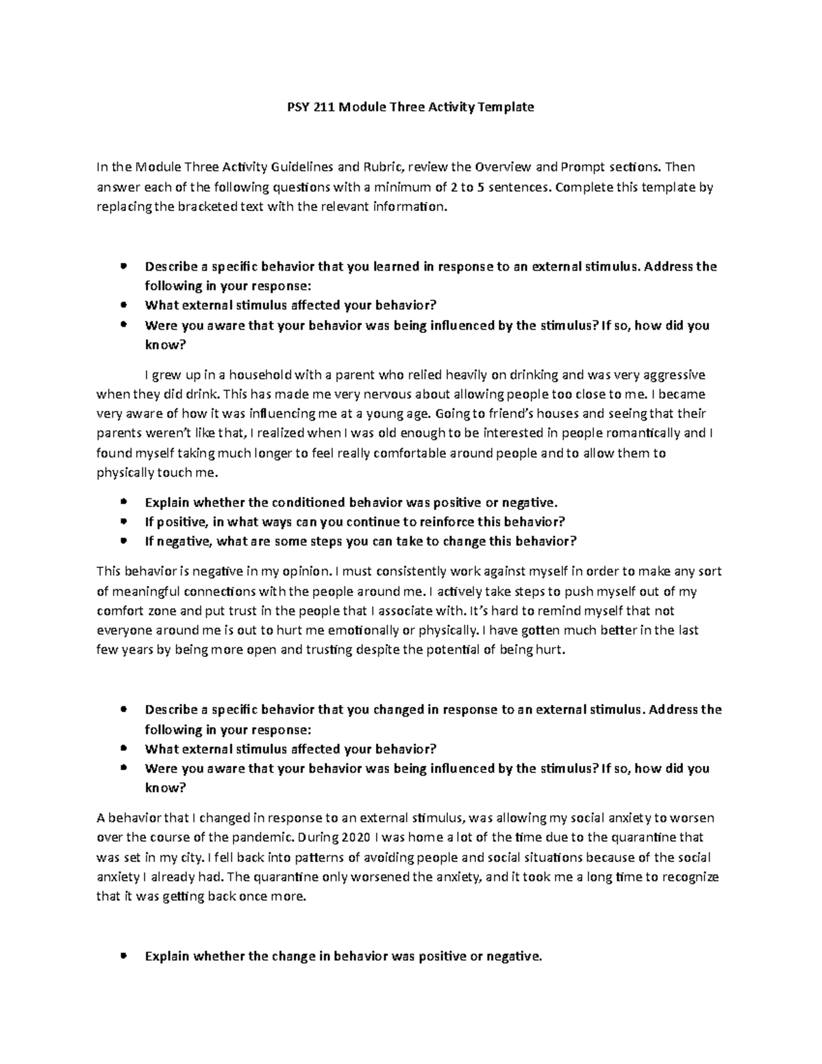 Life-Span Module Three Activity - PSY 211 Module Three Activity ...
