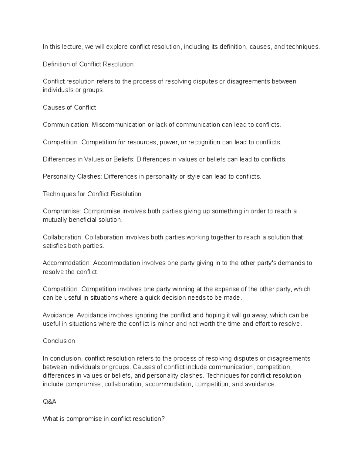 Lecture #13 Conflict Resolution - In this lecture, we will explore ...