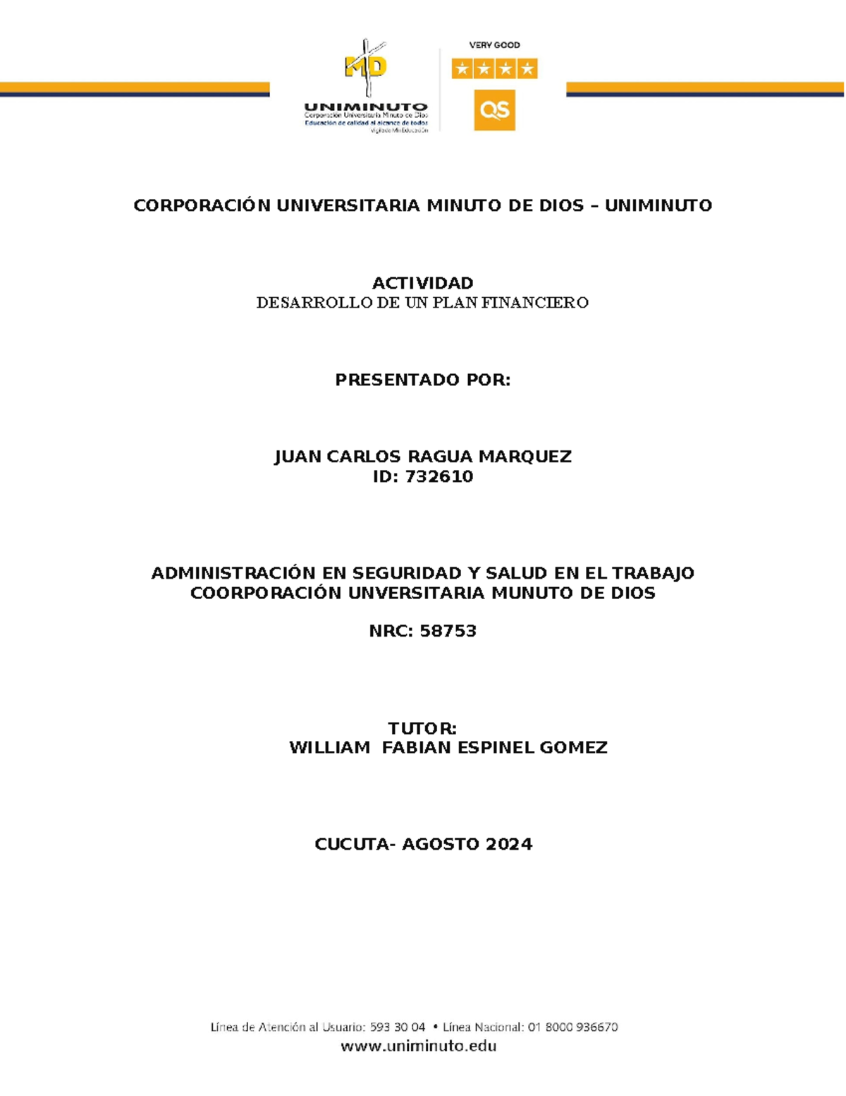 Actividad-Desarrollo de un plan financiero - CORPORACIÓN UNIVERSITARIA MINUTO DE DIOS ...