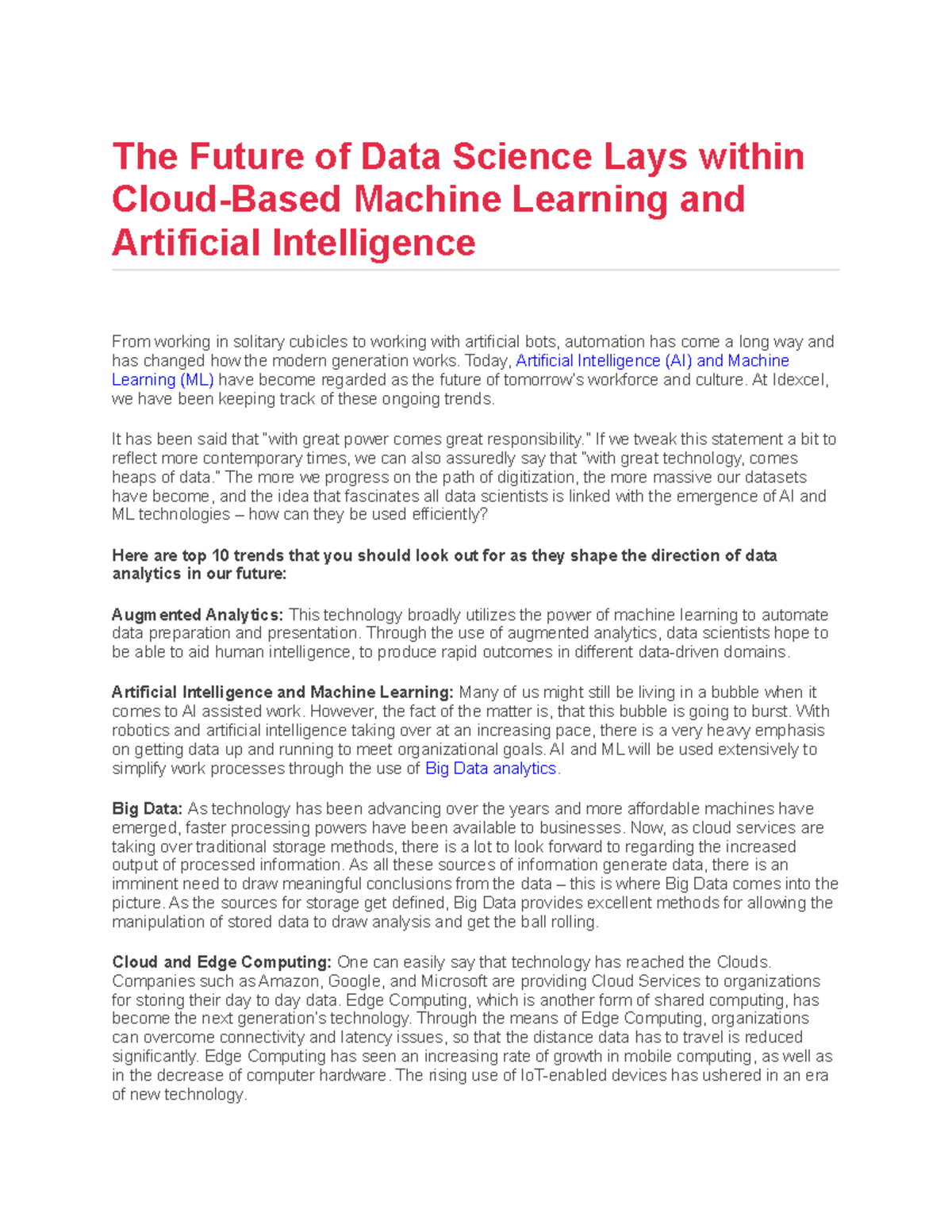 7.0 The Future of Data Science Lays within Cloud-Based Machine Learning ...