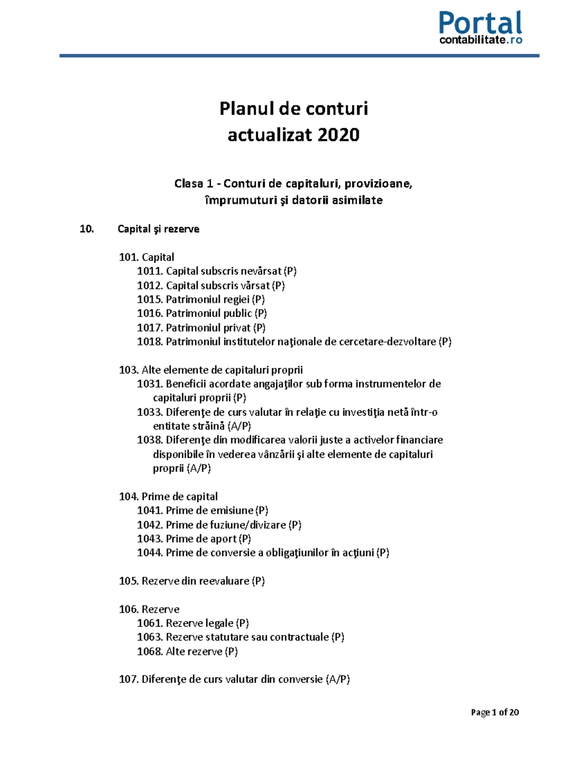 Planul de conturi 2020 - contabilitate - Planul de conturi actualizat ...