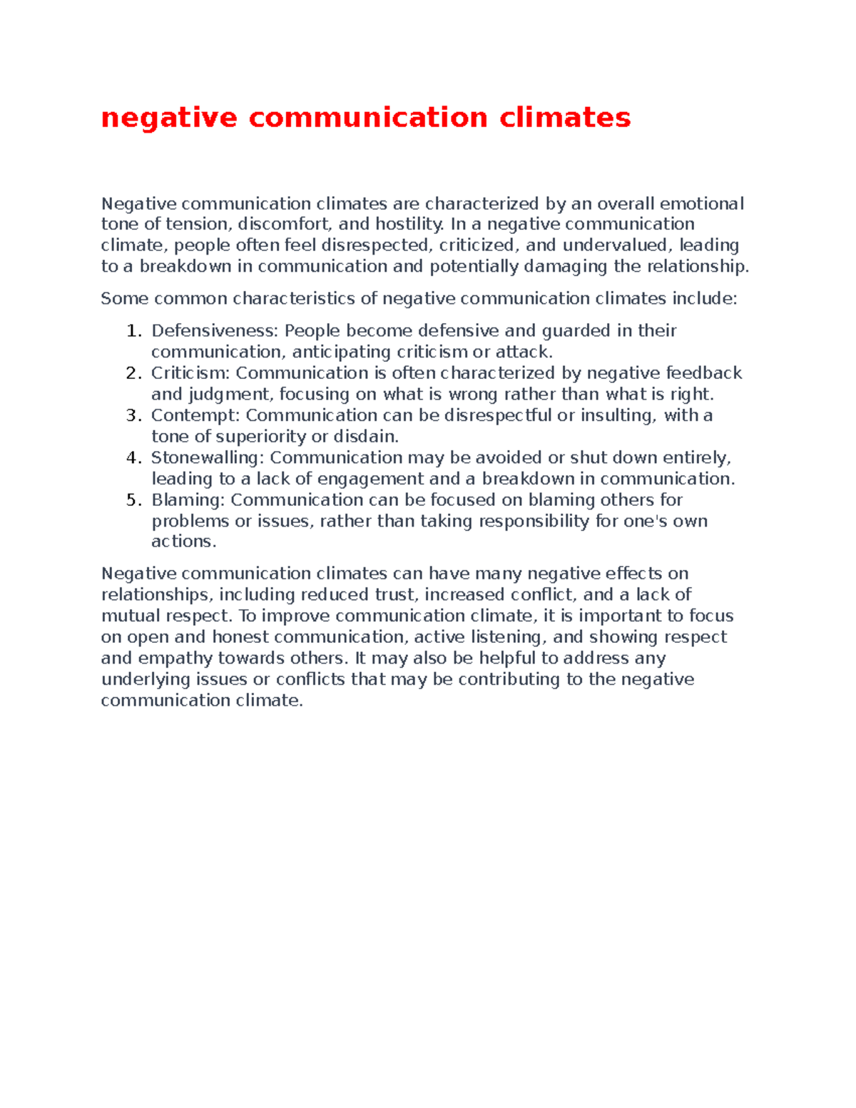 Document 98 - negative communication climates Negative communication ...