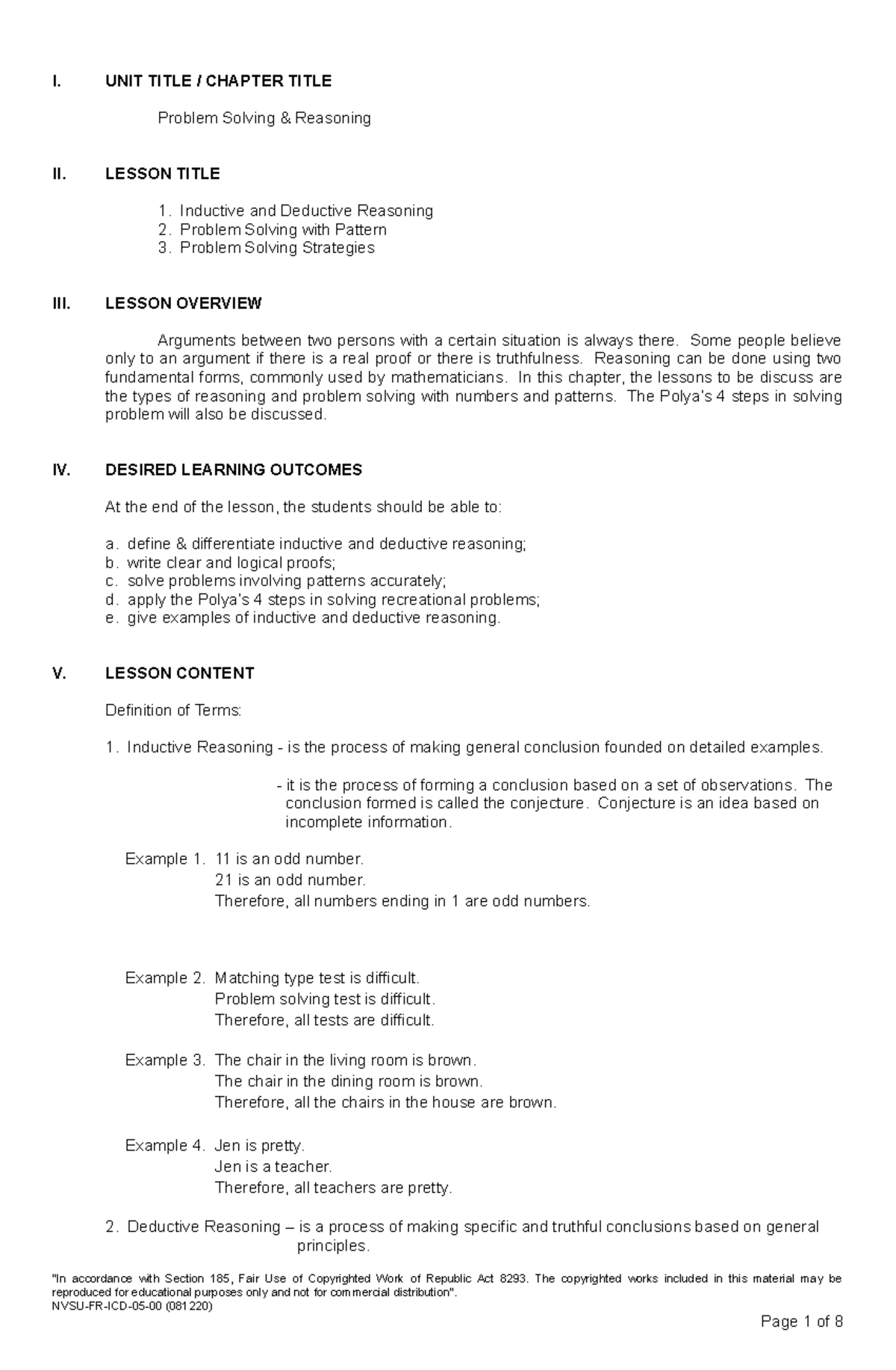 Module 3 Mathematics IN THE MW Copy - I. UNIT TITLE / CHAPTER TITLE ...