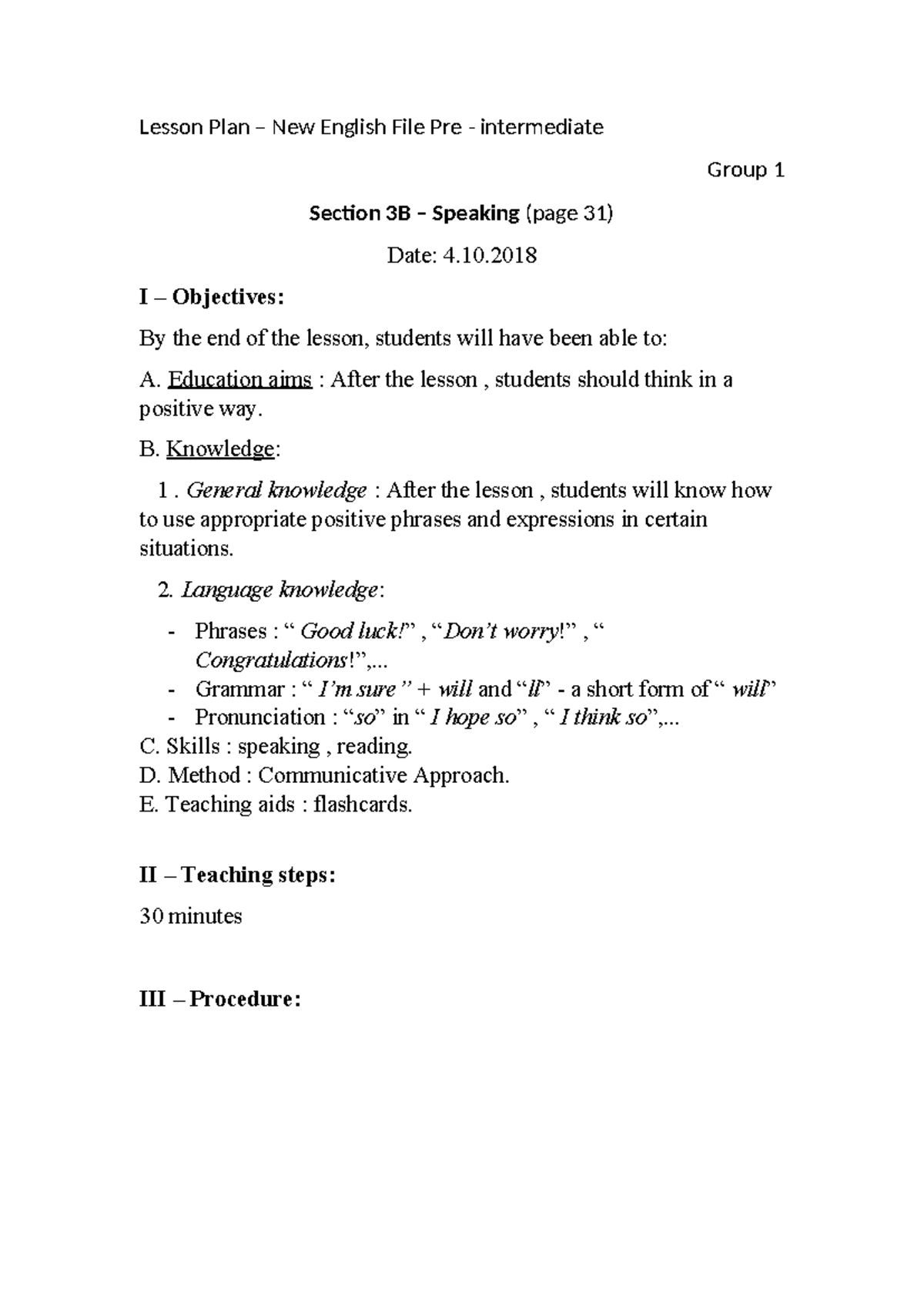 STEP - homework - Lesson Plan – New English File Pre - intermediate ...