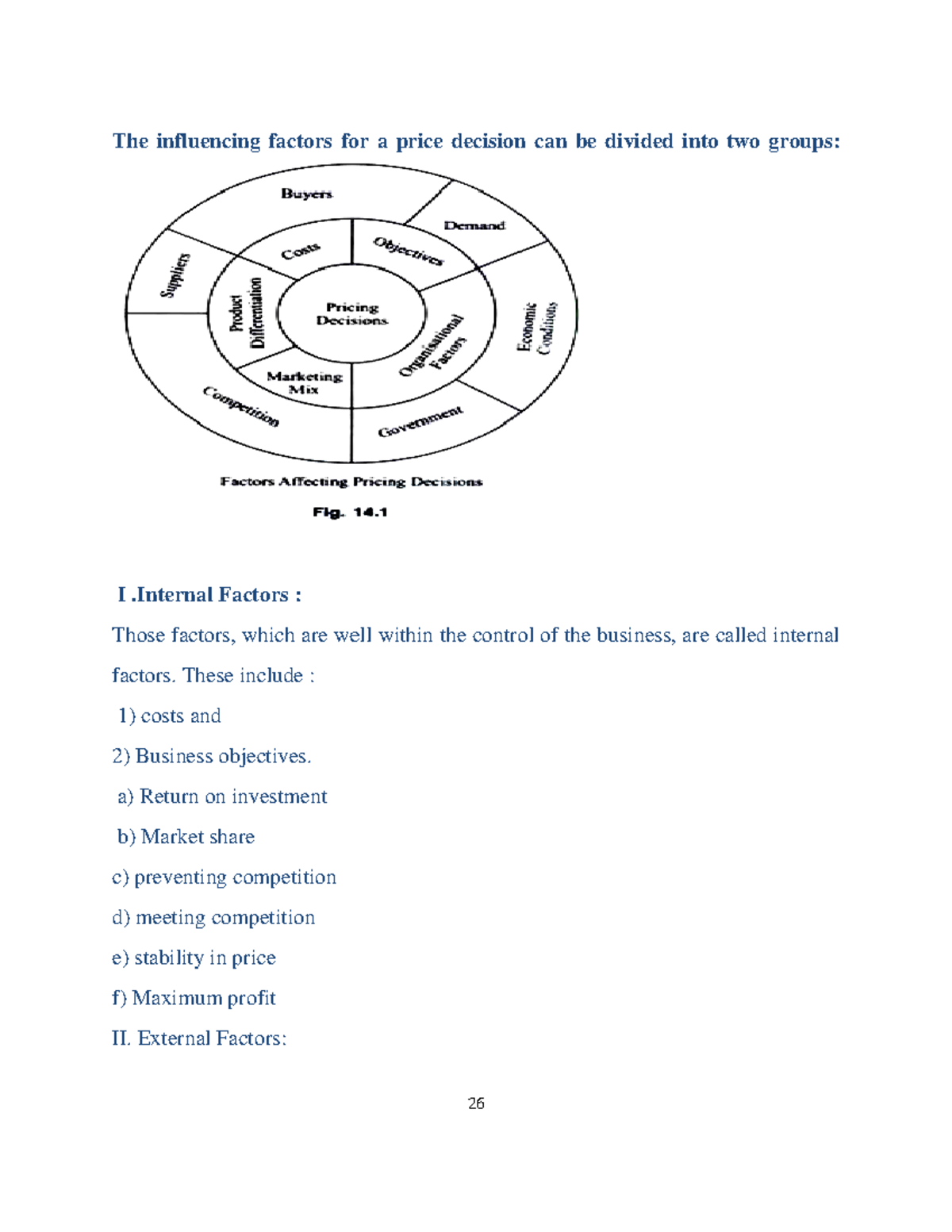 Marketing Management Notes 3 - The influencing factors fo I .Internal ...