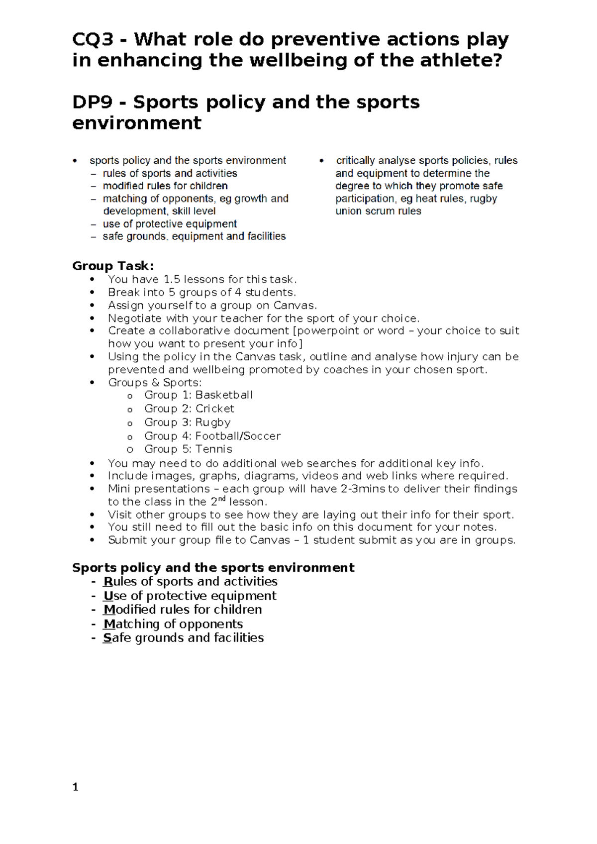 DP9 - Sports policy and the sports environment - CQ3 - What role do ...