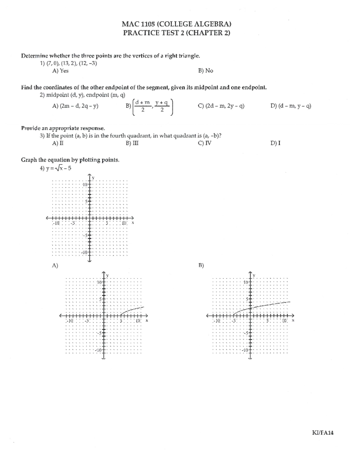 Practice TEST 2 - MAC 1105 - Studocu
