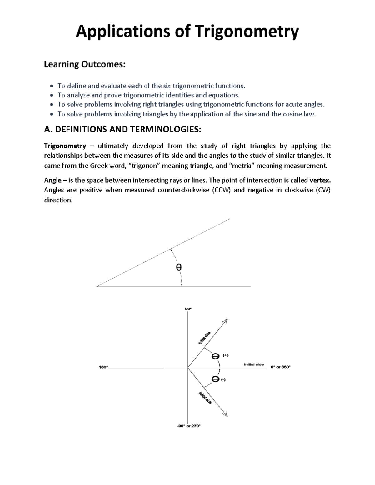 MFE Lecture Notes on Applications of Trigonometry - Math for Engineers ...