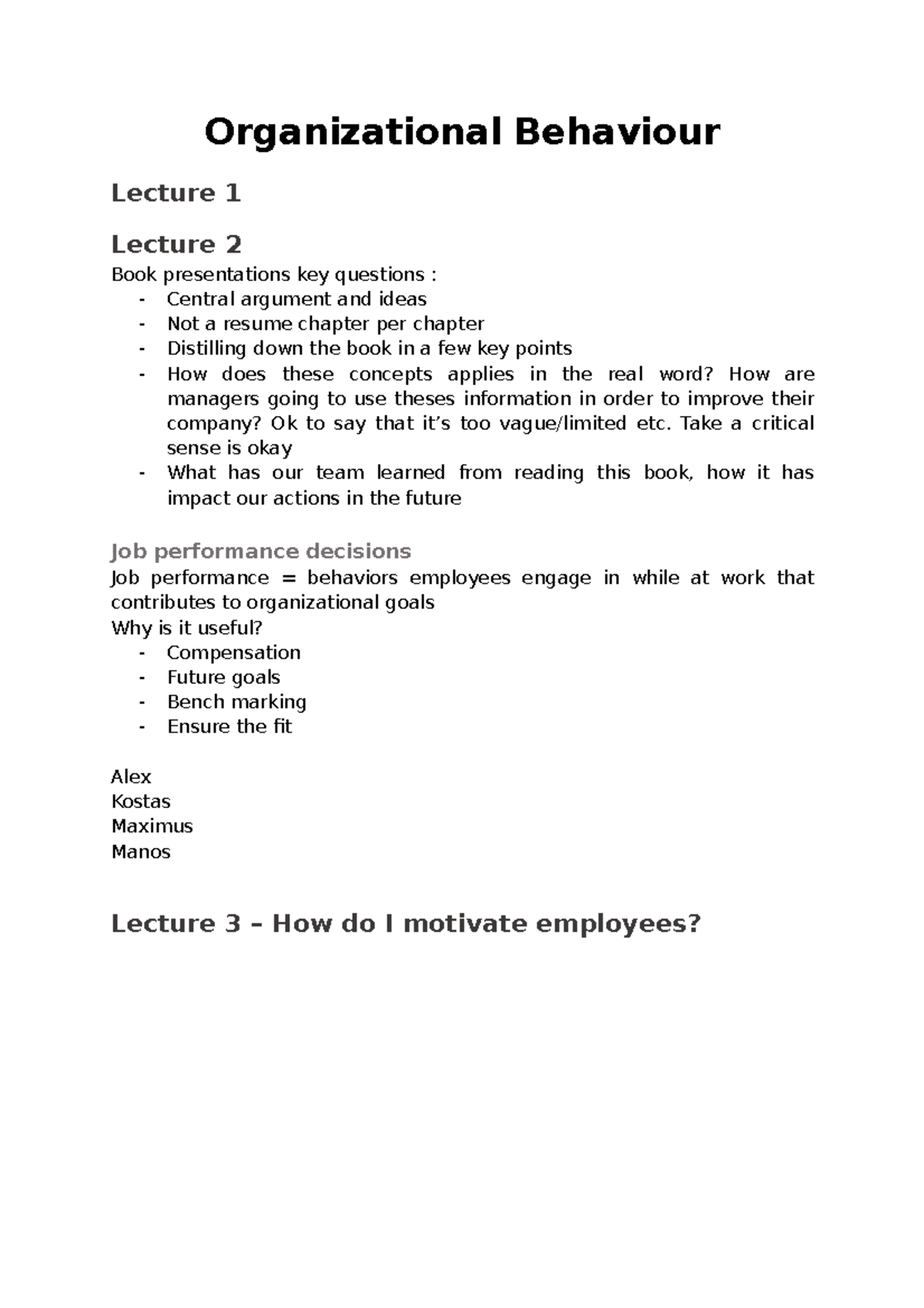 Organizational Behaviour - notes - Organizational Behaviour Lecture 1 ...