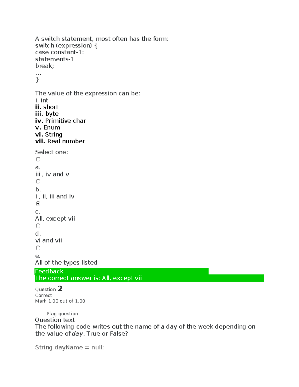 CS 1103 Quizes - Graded and self quizzes - A switch statement, most ...
