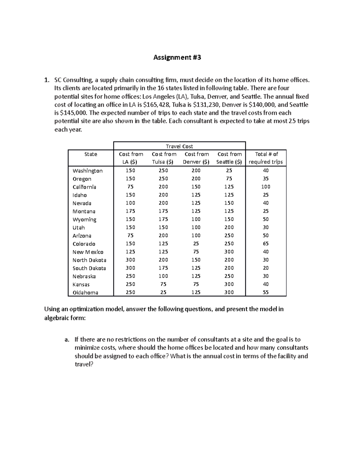 Assignment 3 - Homework solutions - Assignment 1. SC Consulting, a ...