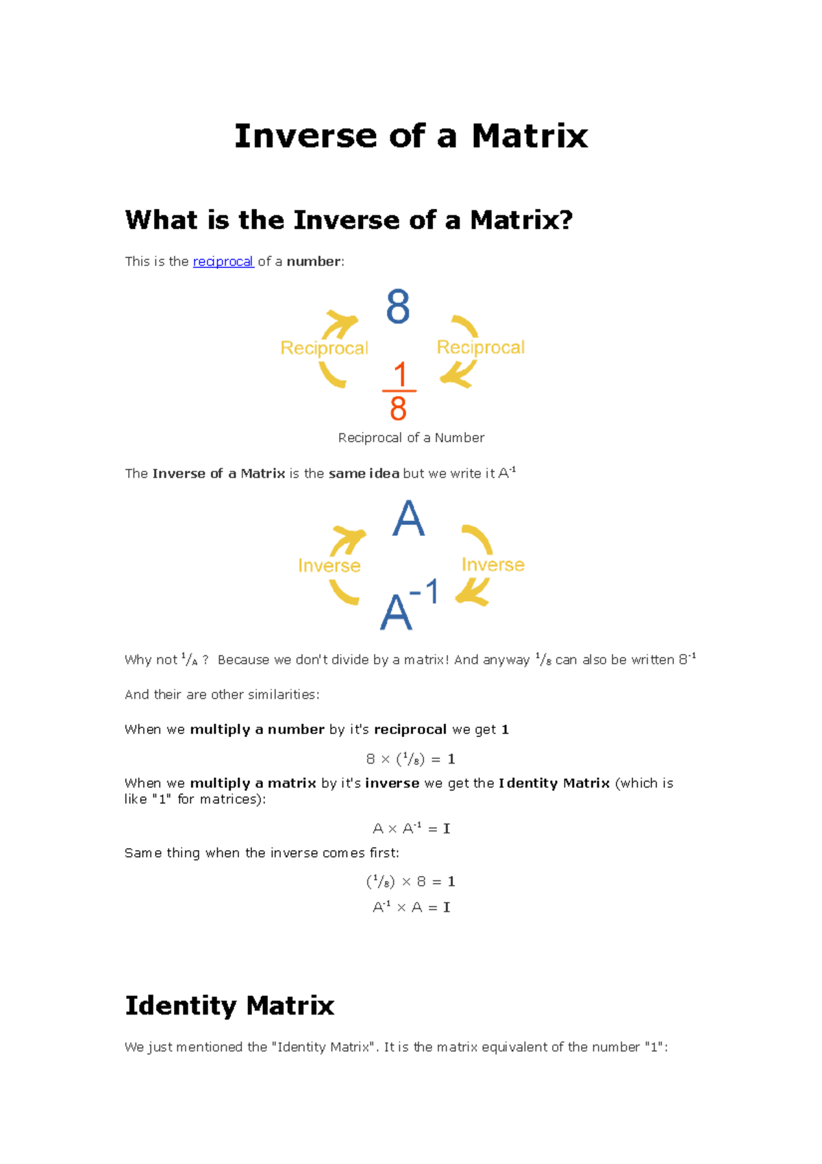 CS314 Linear Matrices A Sept6 2023 - Inverse of a Matrix What is the ...
