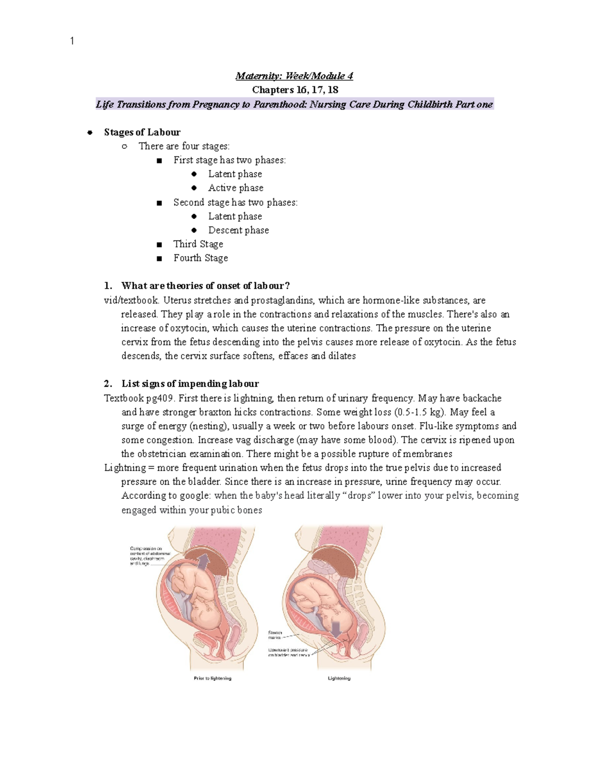 Week Module 4 Maternity - Maternity: Week/Module 4 Chapters 16, 17, 18 ...