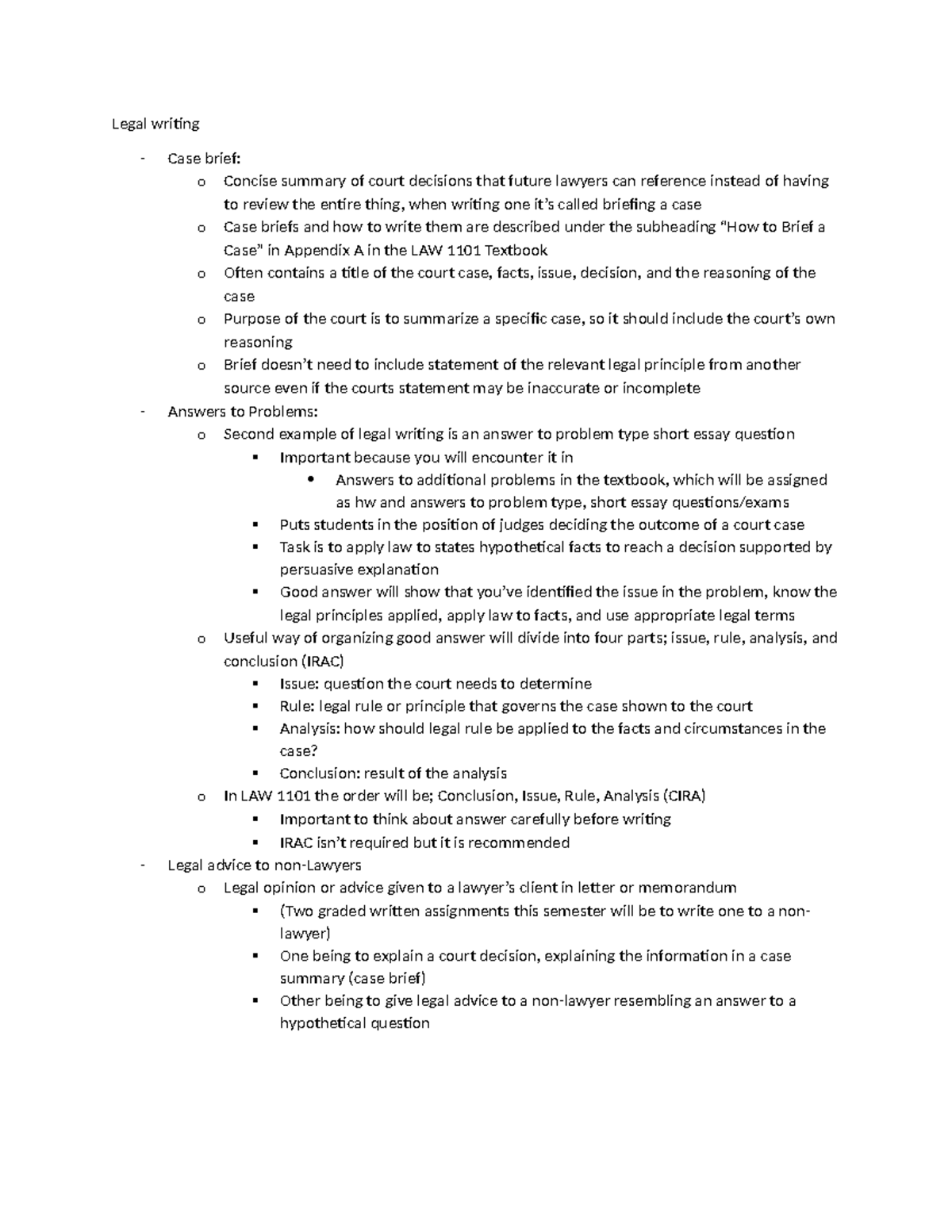 #5 Intro to Legal Writings - Legal writing - Case brief: o Concise ...