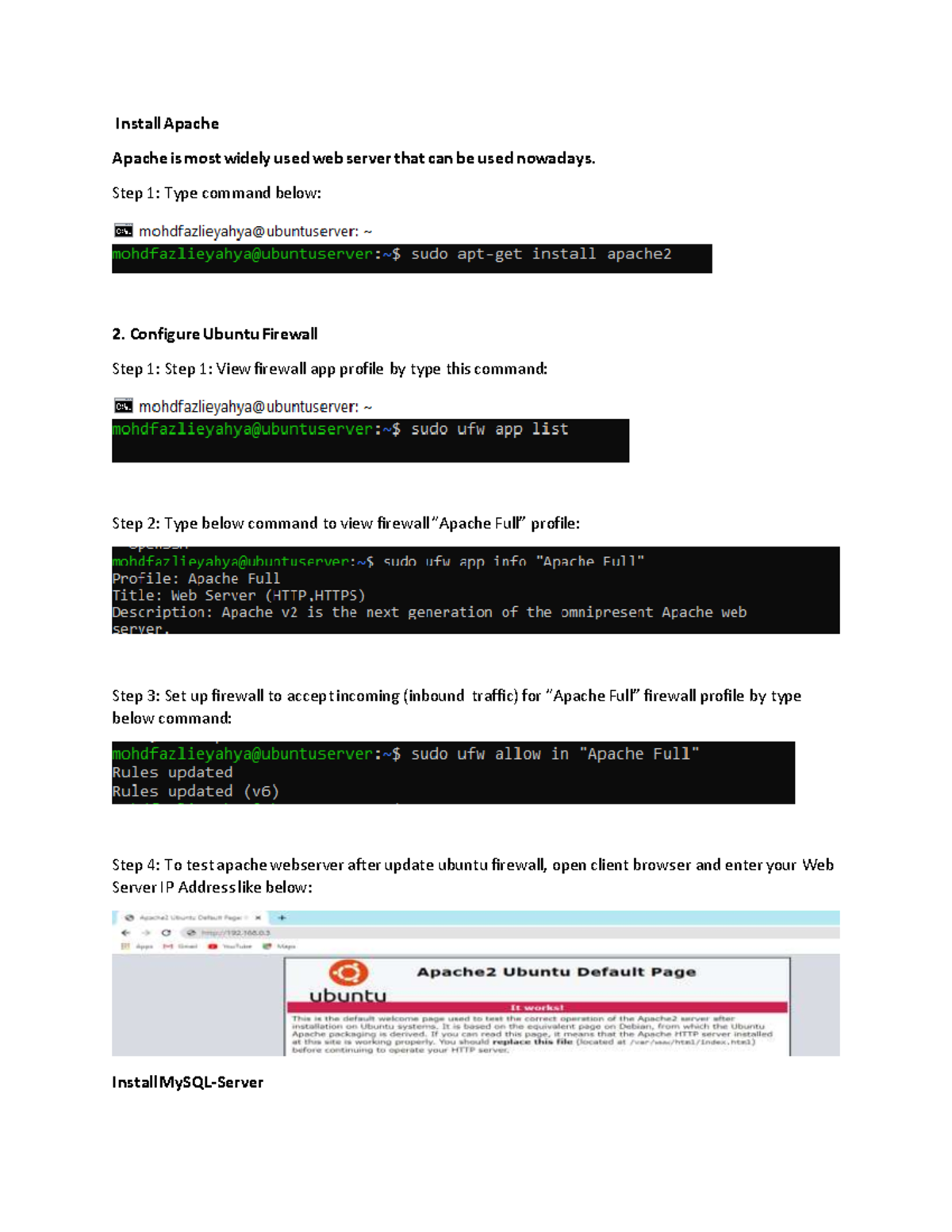 Lab sheet Web Server (LAMP) Latest - Install Apache Apache is most ...