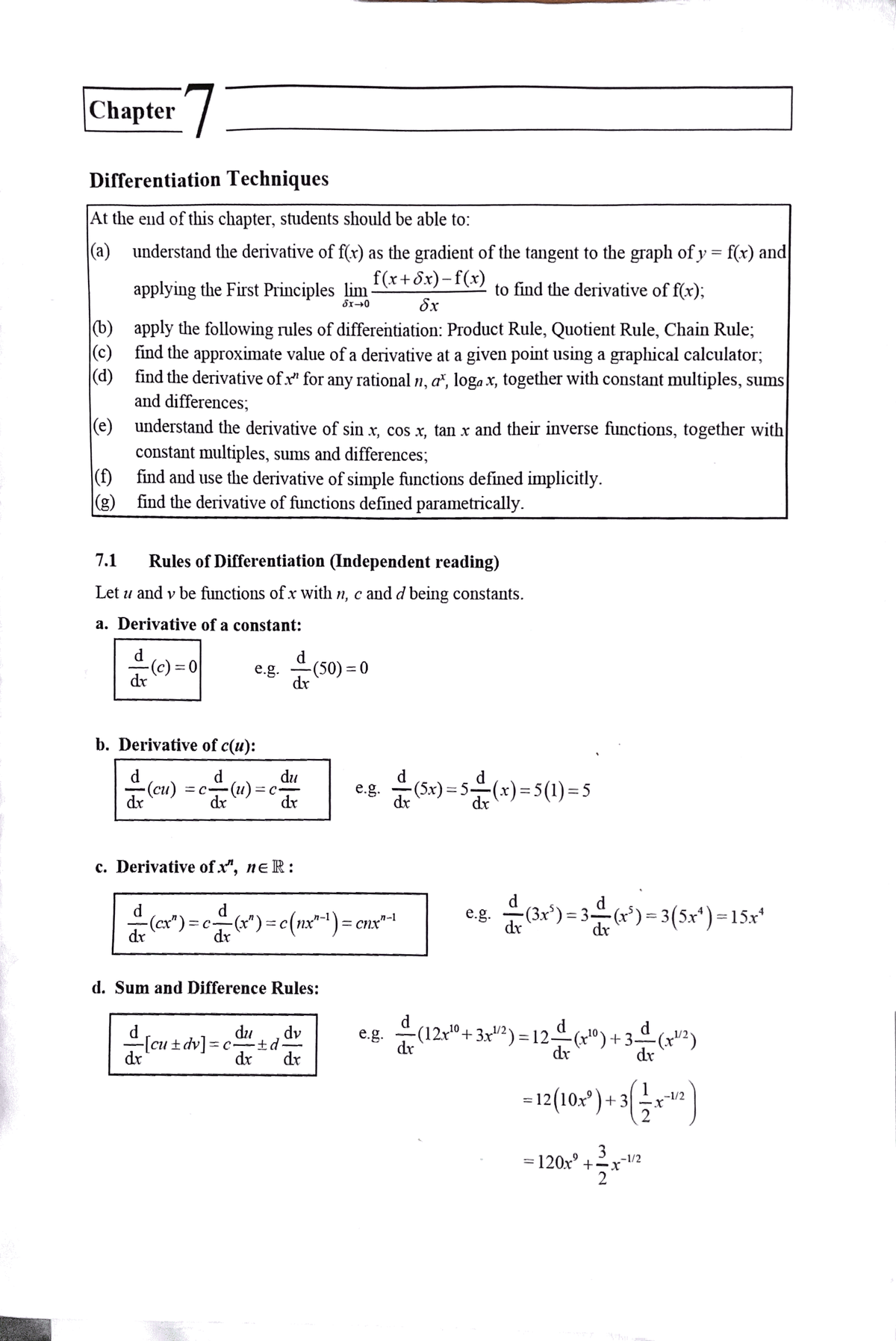 H2 Math Chapter 7 & 8 Differentiation Techniques & Applications of ...