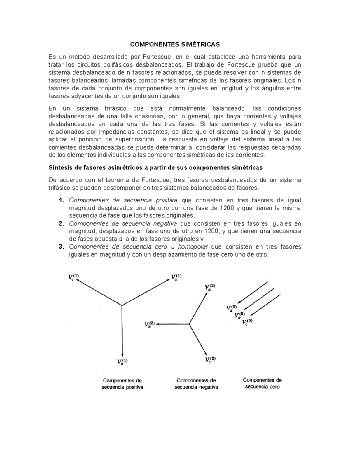 Componentes Simétricas - COMPONENTES SIMÉTRICAS Es un método ...