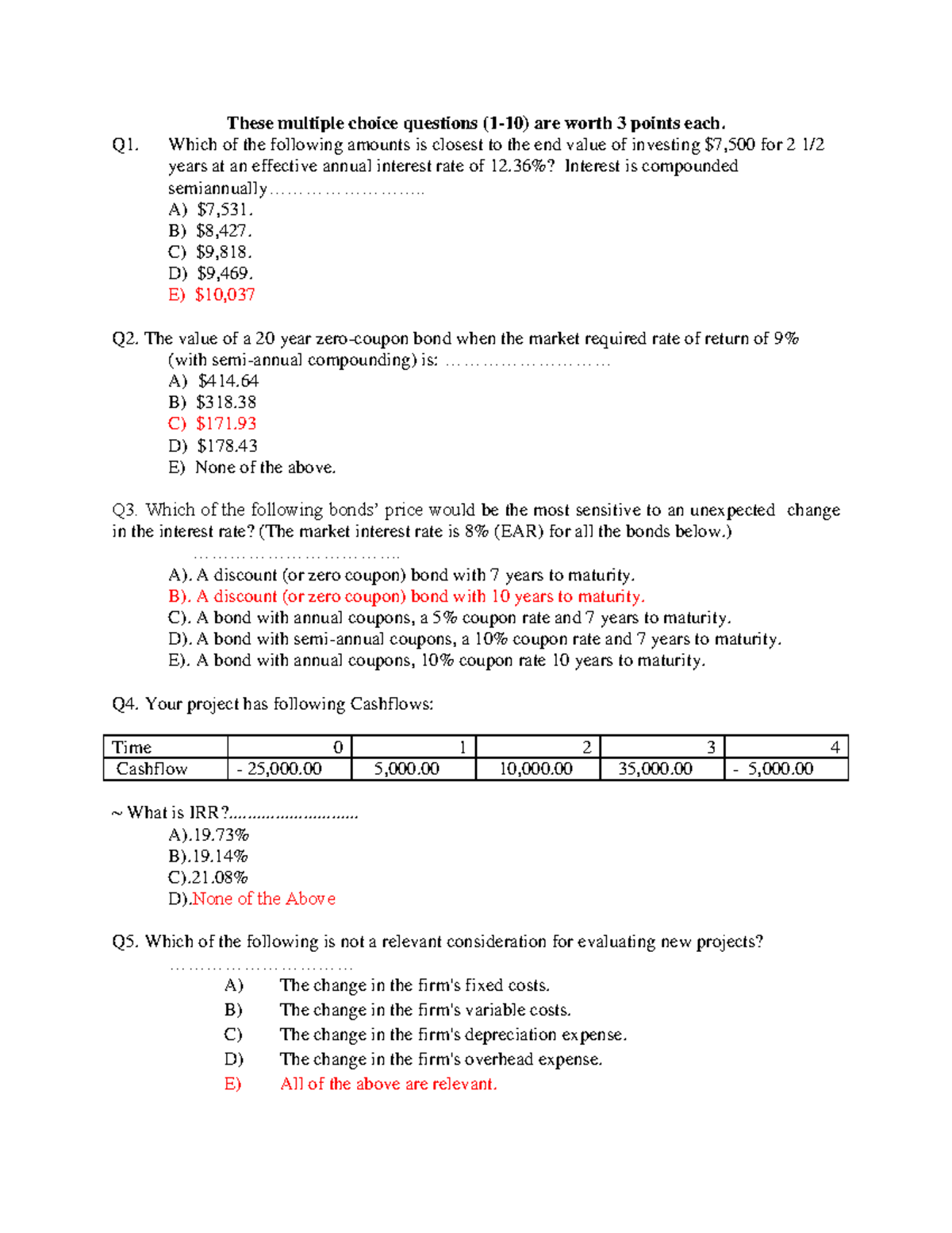 Sample Final Solutions - These multiple choice questions (1-10) are ...