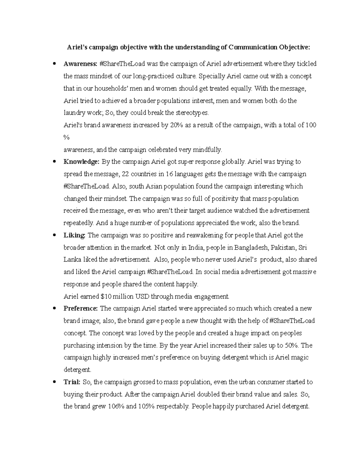 Ariel campaign case - Ariel’s campaign objective with the understanding ...