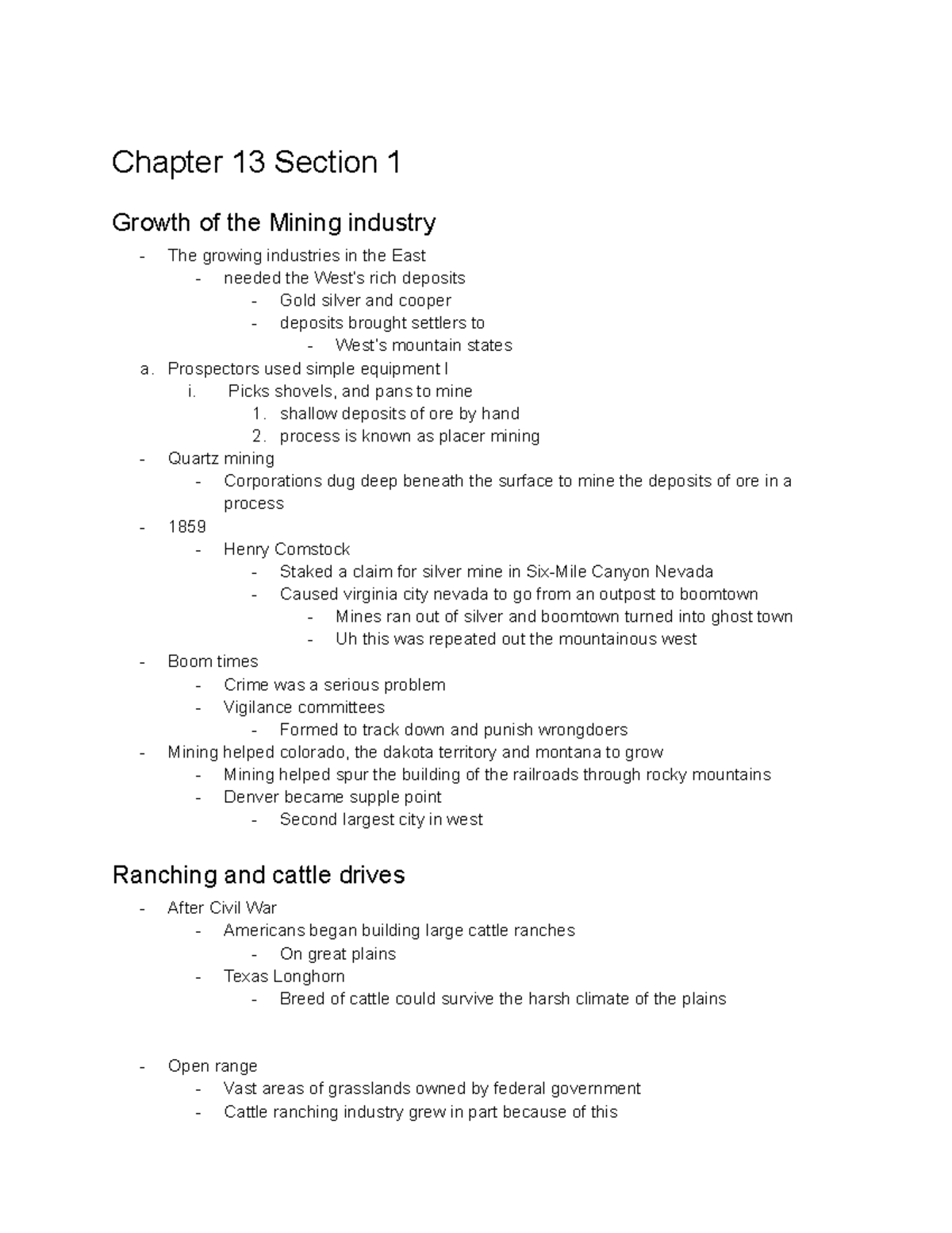 Chapter 13 Section 1 - Summary of the History of 1876 US - Chapter 13 Section 1 Growth of the ...
