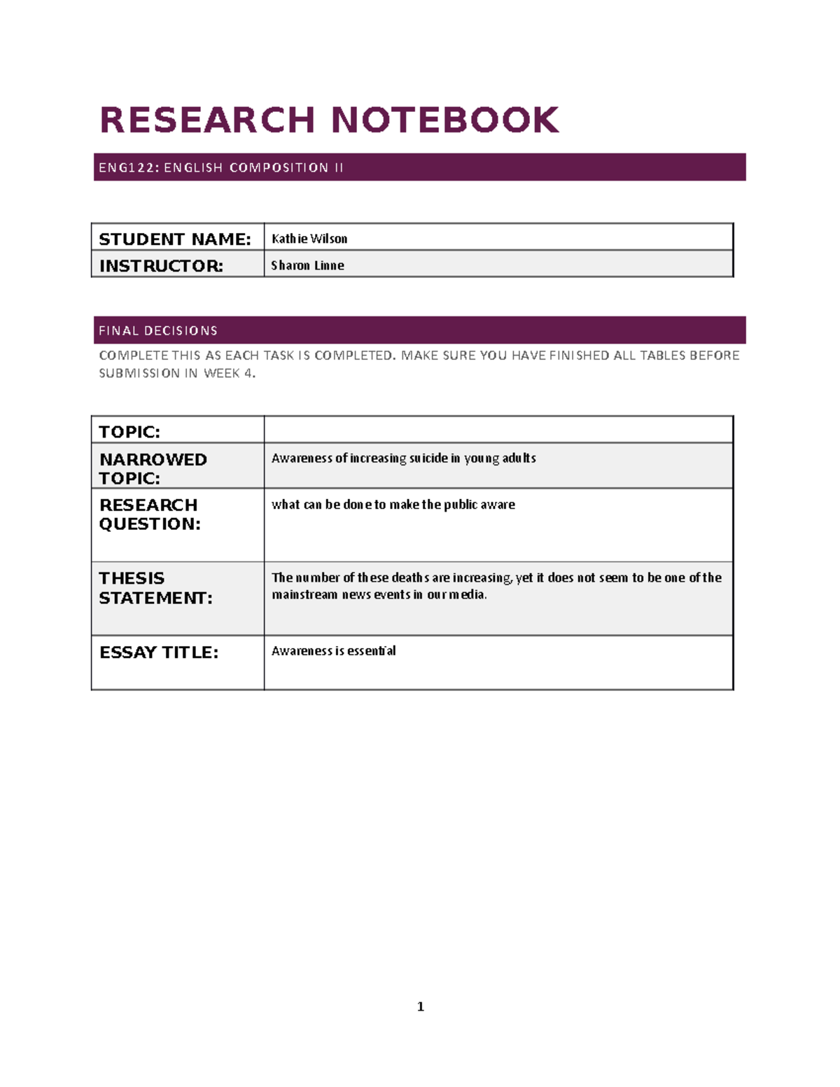 Wilson ENG122 Research Notebook - RESEARCH NOTEBOOK ENG122: ENGLISH ...