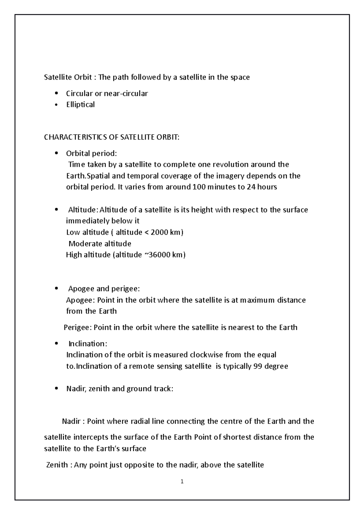 Satellite Orbit - Lecture notes 3-4 - Satellite Orbit : The path ...