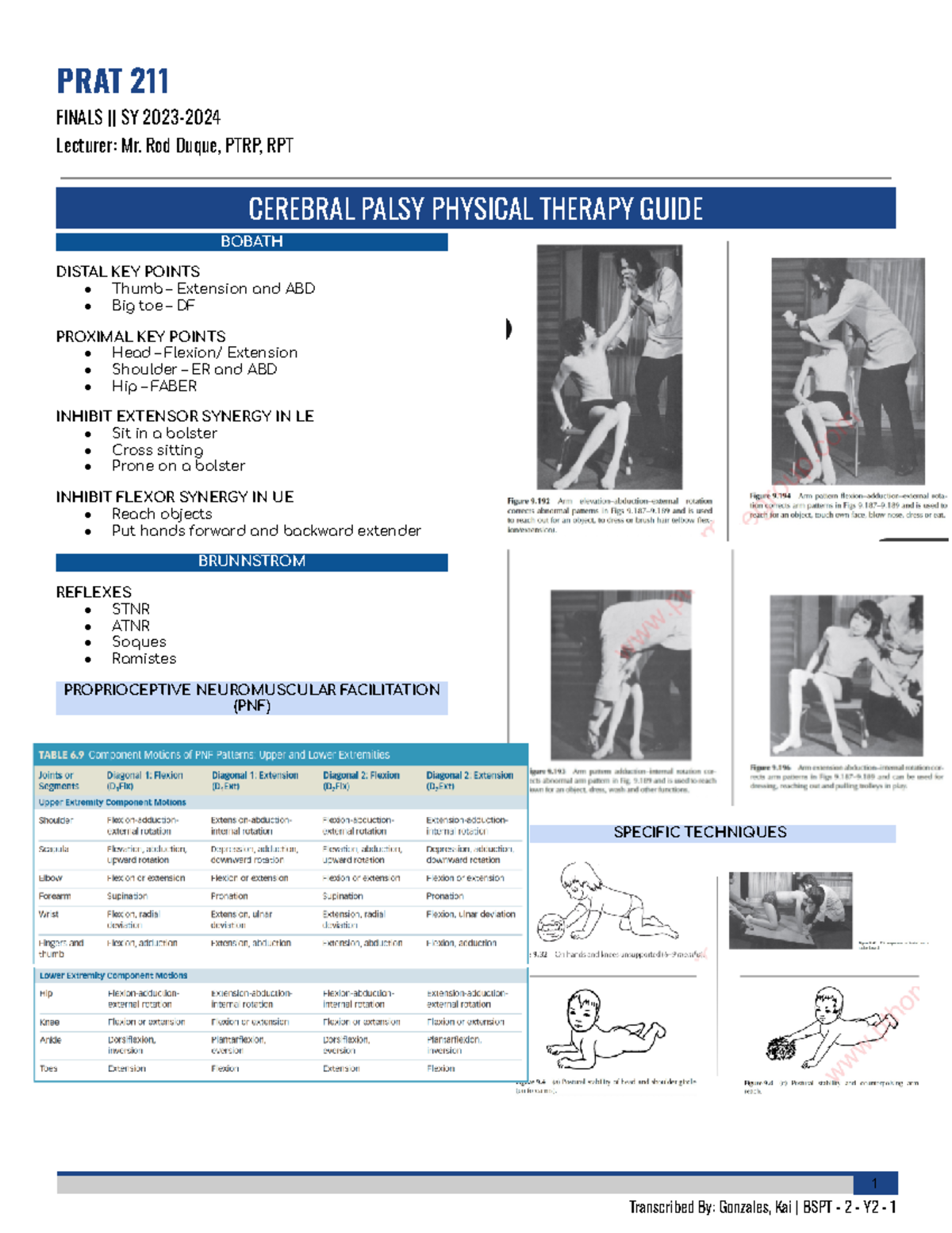 Pedia CP PT Guide - FINALS || SY 2023- Lecturer: Mr. Rod Duque, PTRP ...