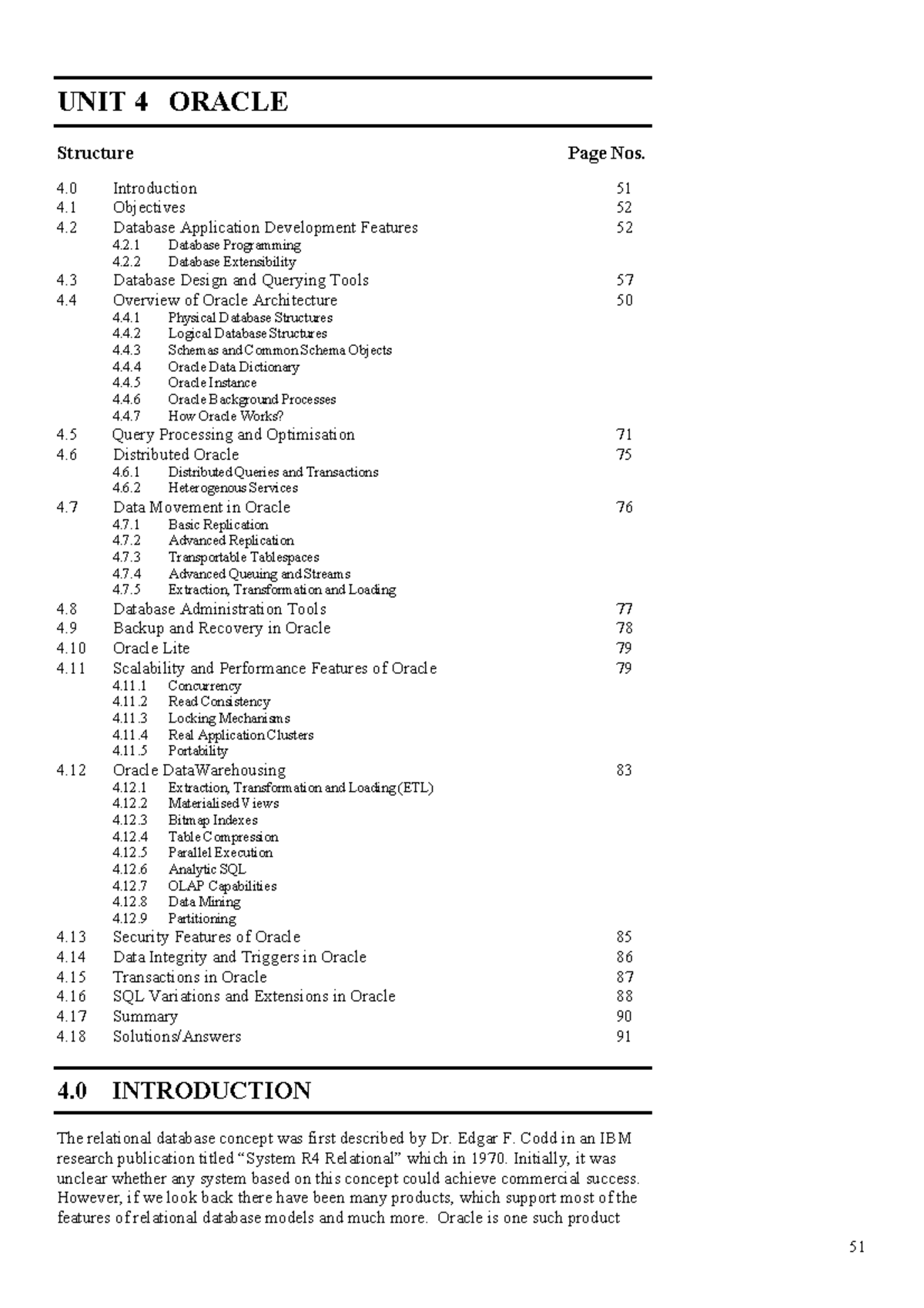 Block-4 MS-043 Unit-1 - material of MCS-043 - Oracle UNIT 4 ORACLE Structure 4 4 4 Introduction ...