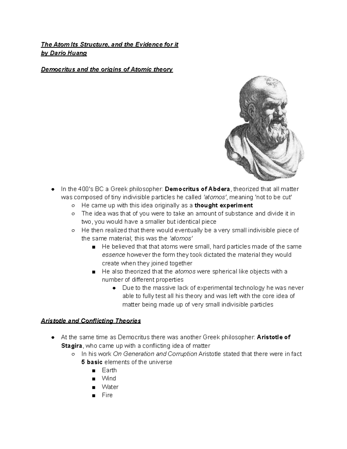 The Atom, its Structure, and the evidence for it - Aristotle was a ...