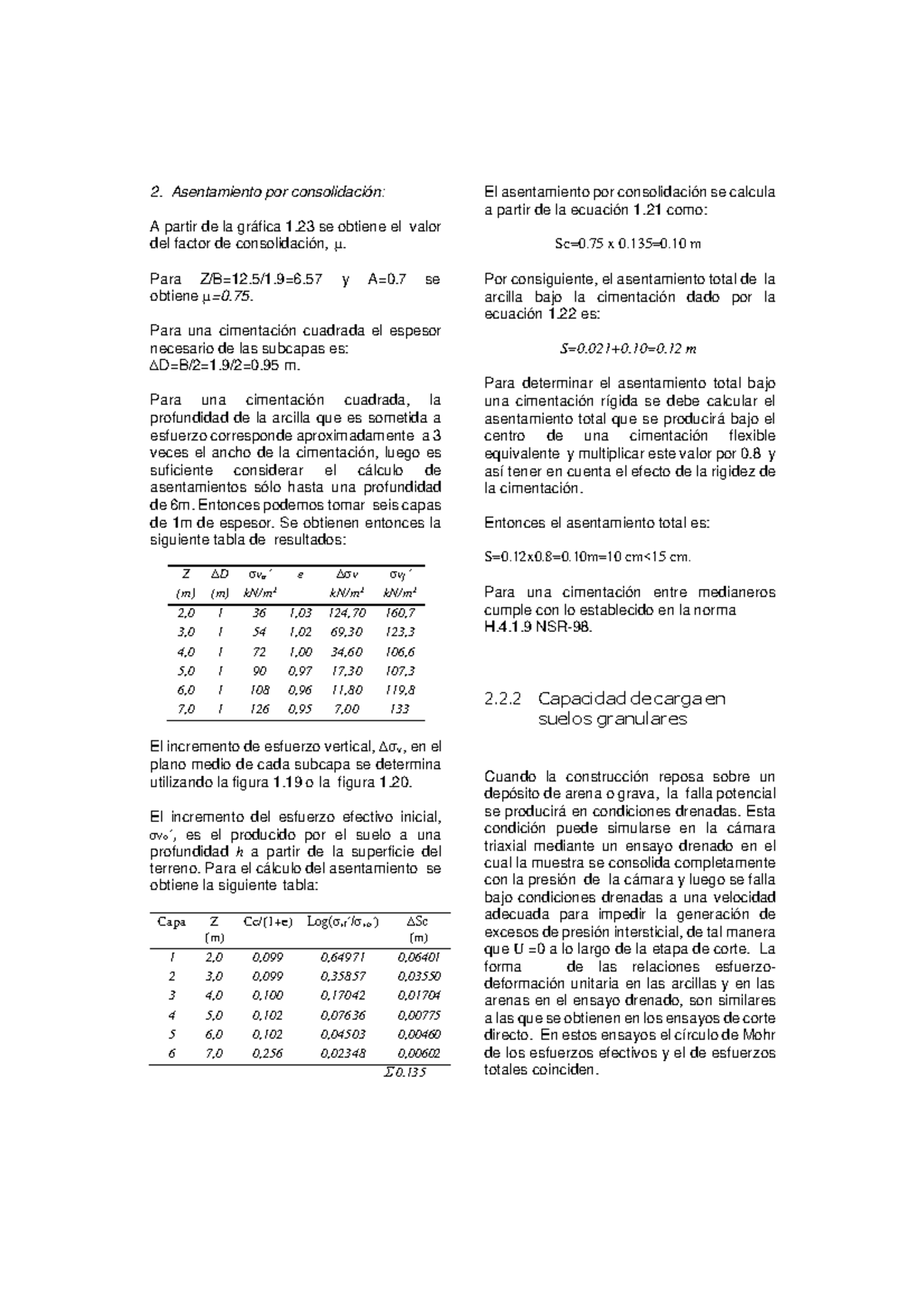 Asentamiento por consolidación - 2. Asentamiento por El asentamiento ...