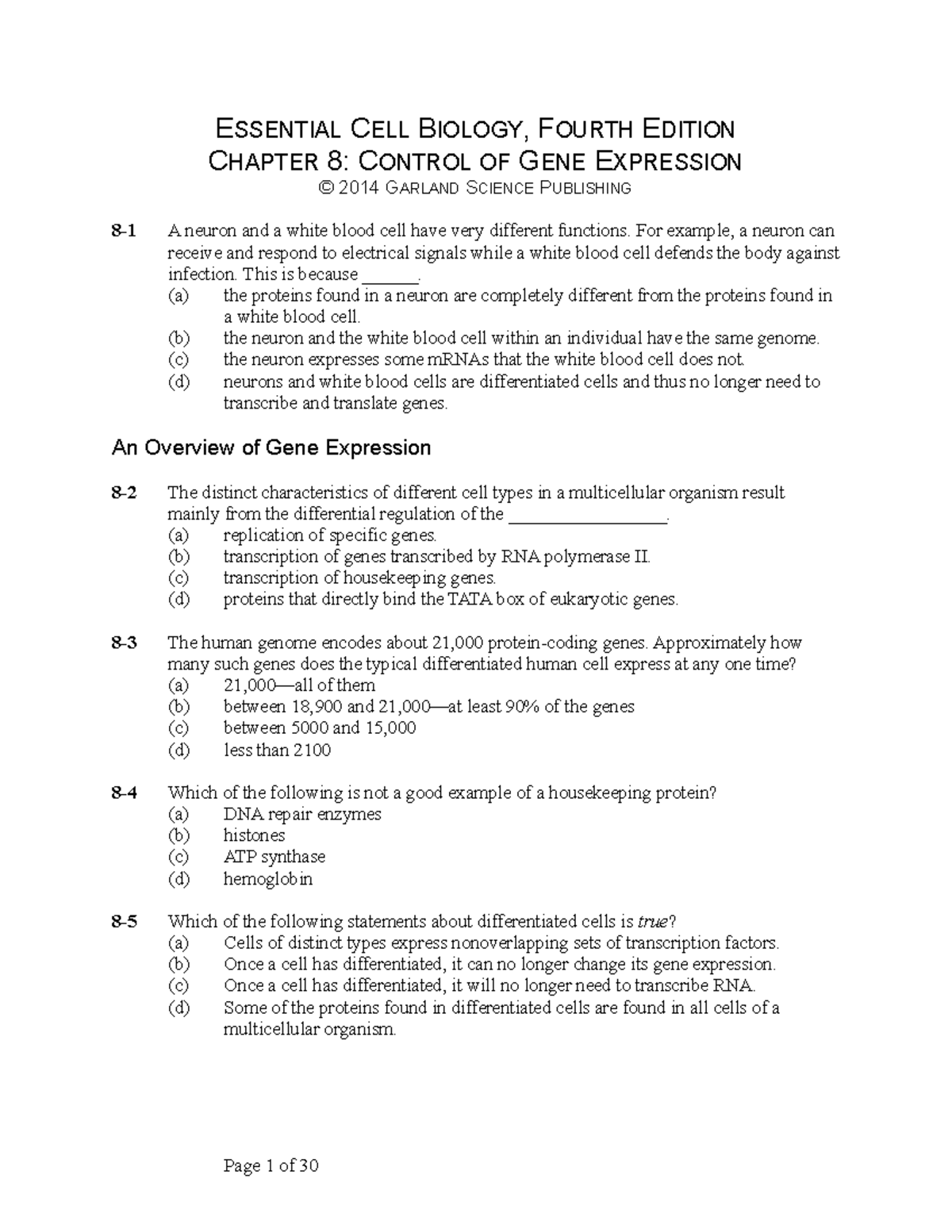 ECB4 Question Bank Ch08 - ESSENTIAL CELL BIOLOGY, FOURTH EDITION ...