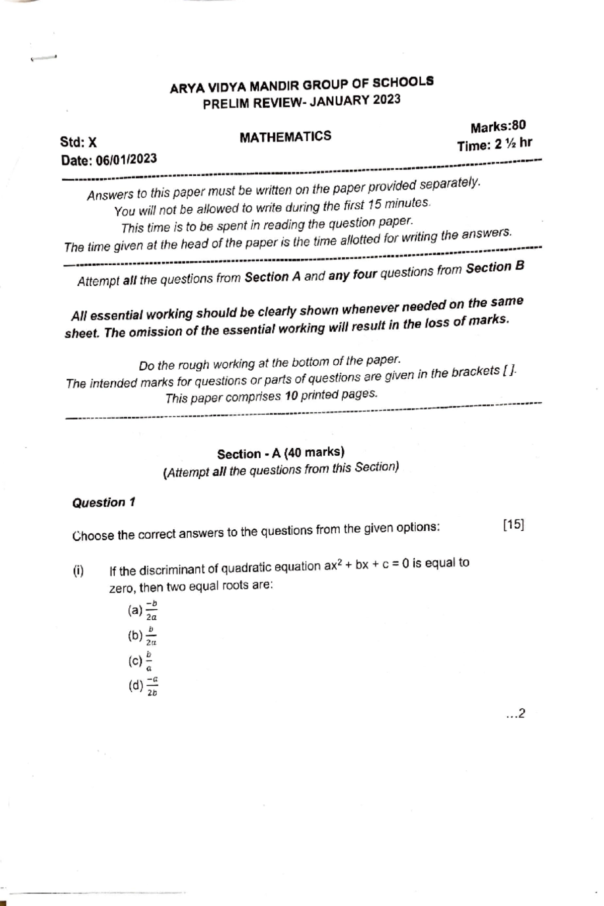 AVM Math Prelim - nmnm - ARYAVIDYA MANDIR GROUP OF SCHOOLS PRELIM ...