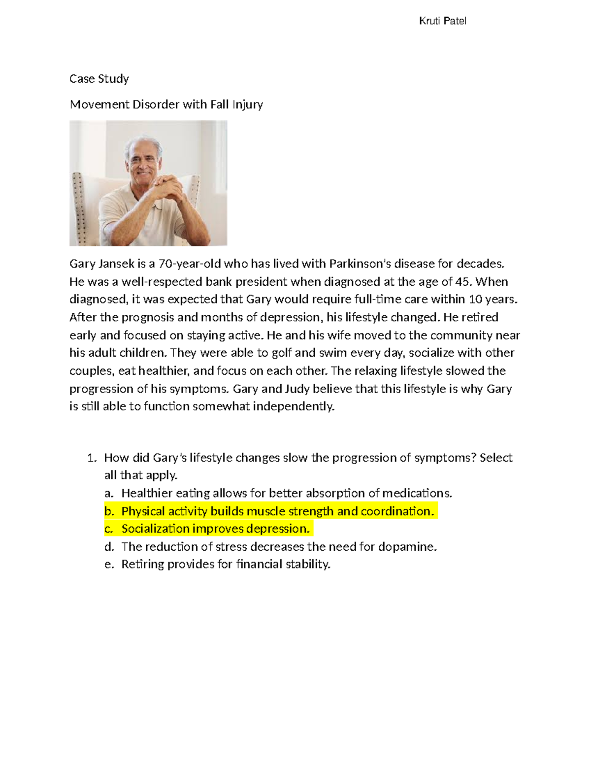 Case Study Movement Disorder with Fall Injury Gary 1 .docx - Case Study ...