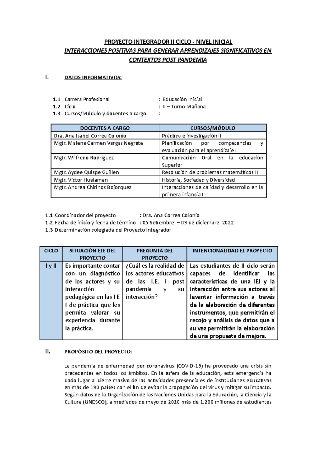 Proyecto Integrador II Ciclo - PROYECTO INTEGRADOR II CICLO - NIVEL INICIAL INTERACCIONES ...