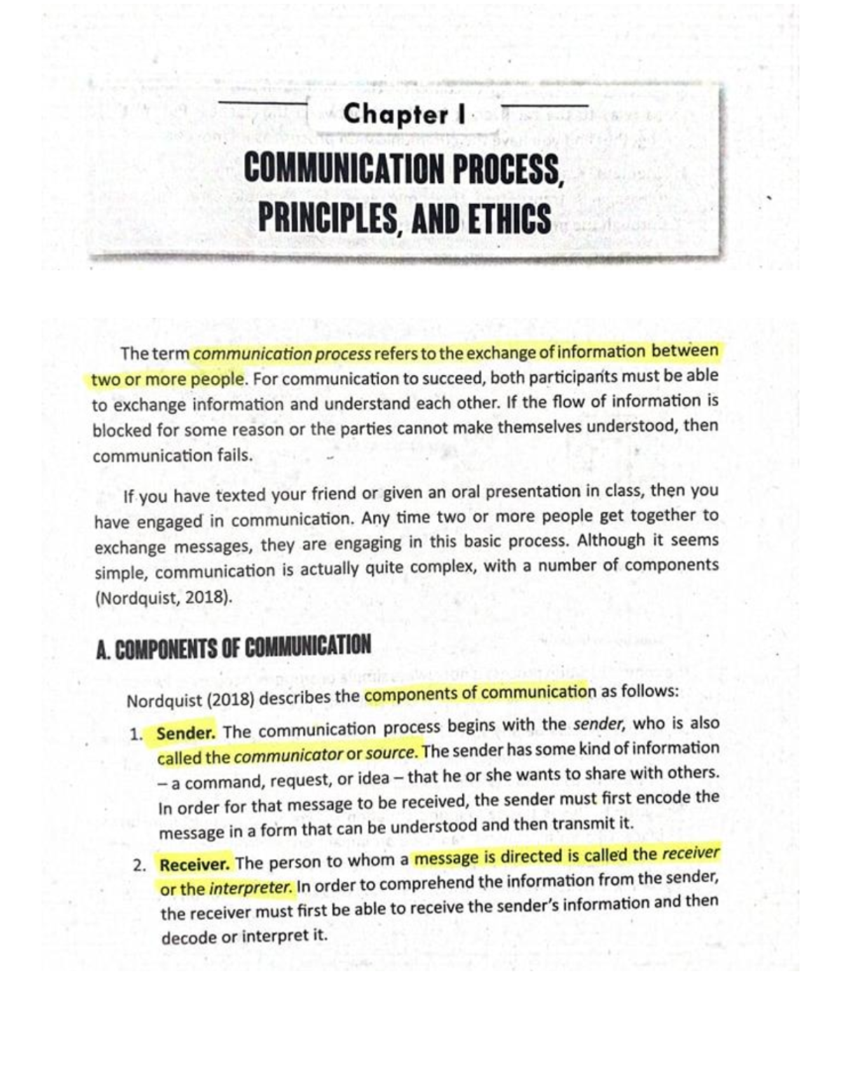 Definition, Components and Process of Communication - Biology - Studocu