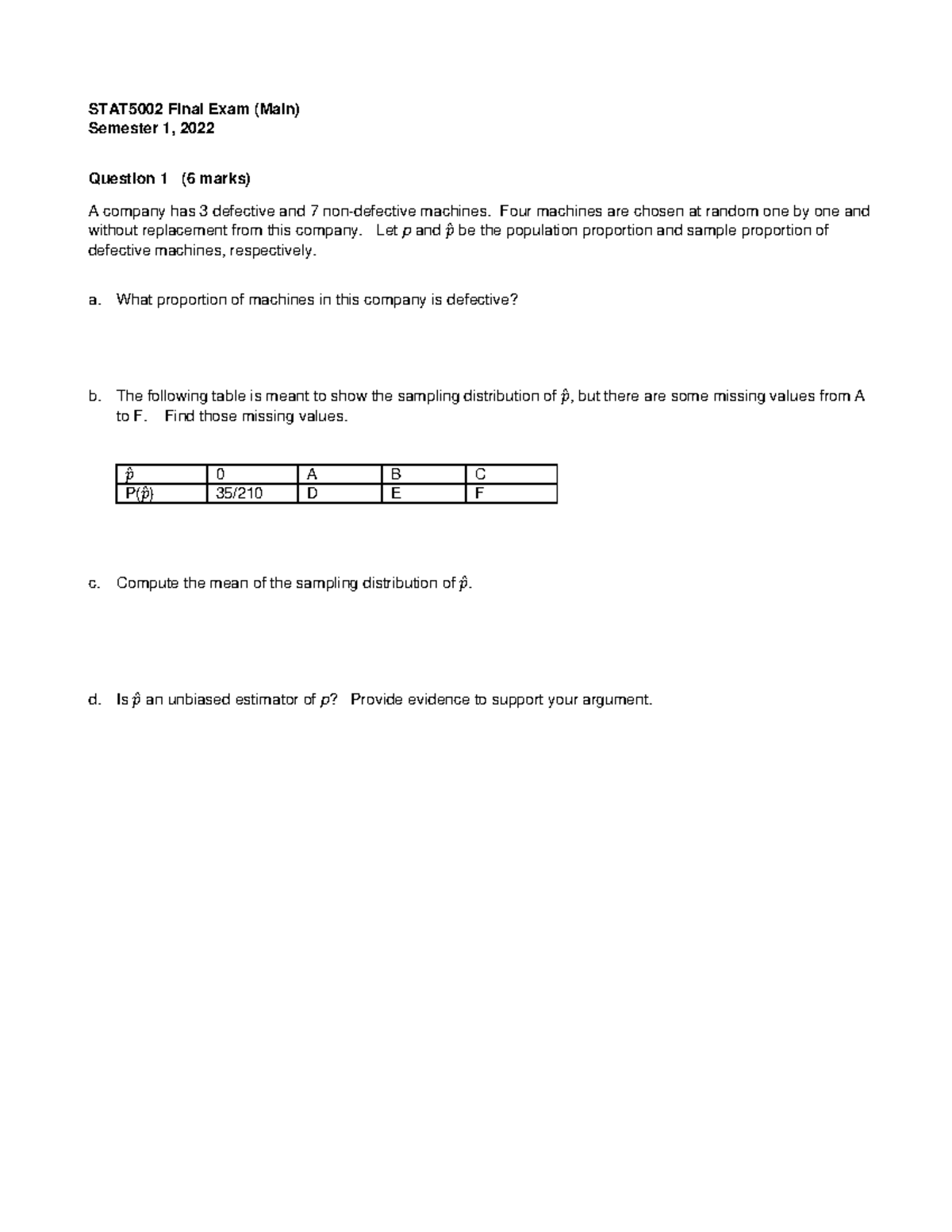 Final Exam - 2022 s1 -2 - STAT5002 Final Exam (Main) Semester 1, 2022 ...